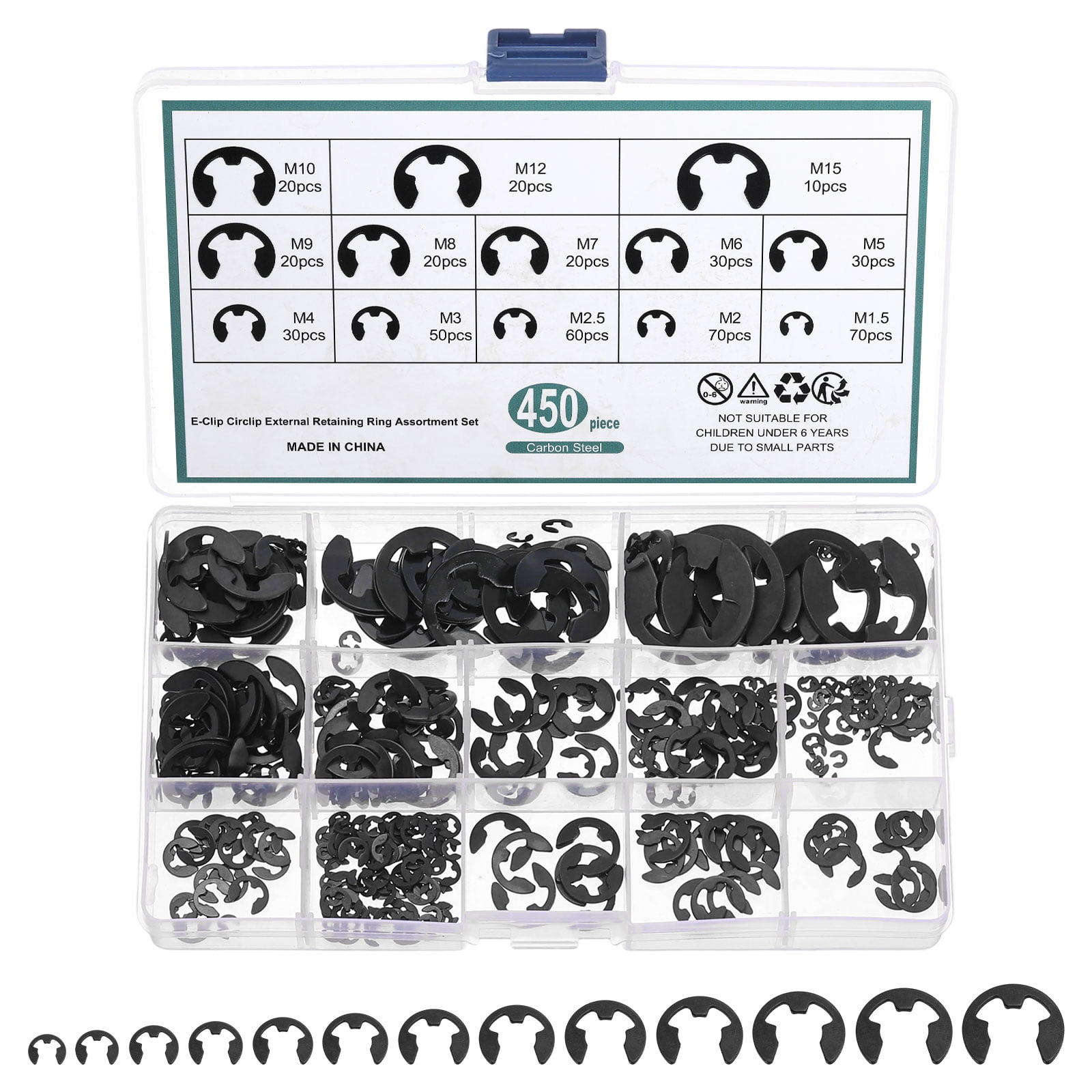 Uxcell 450 Pcs E-clip External Retaining Rings, Manganese Steel Snap ...