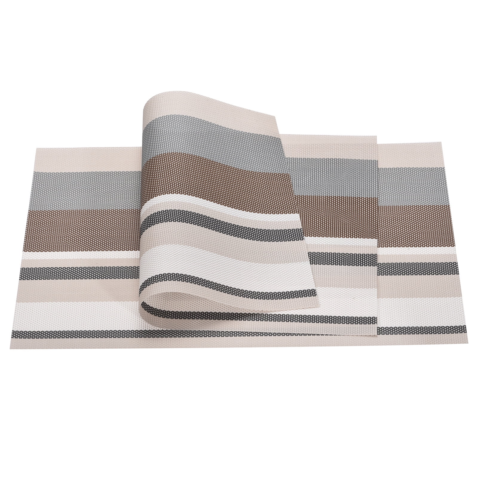 Uxcell 450x300mm Woven Table Place Mats PVC Stripe Beige 8 Pack ...