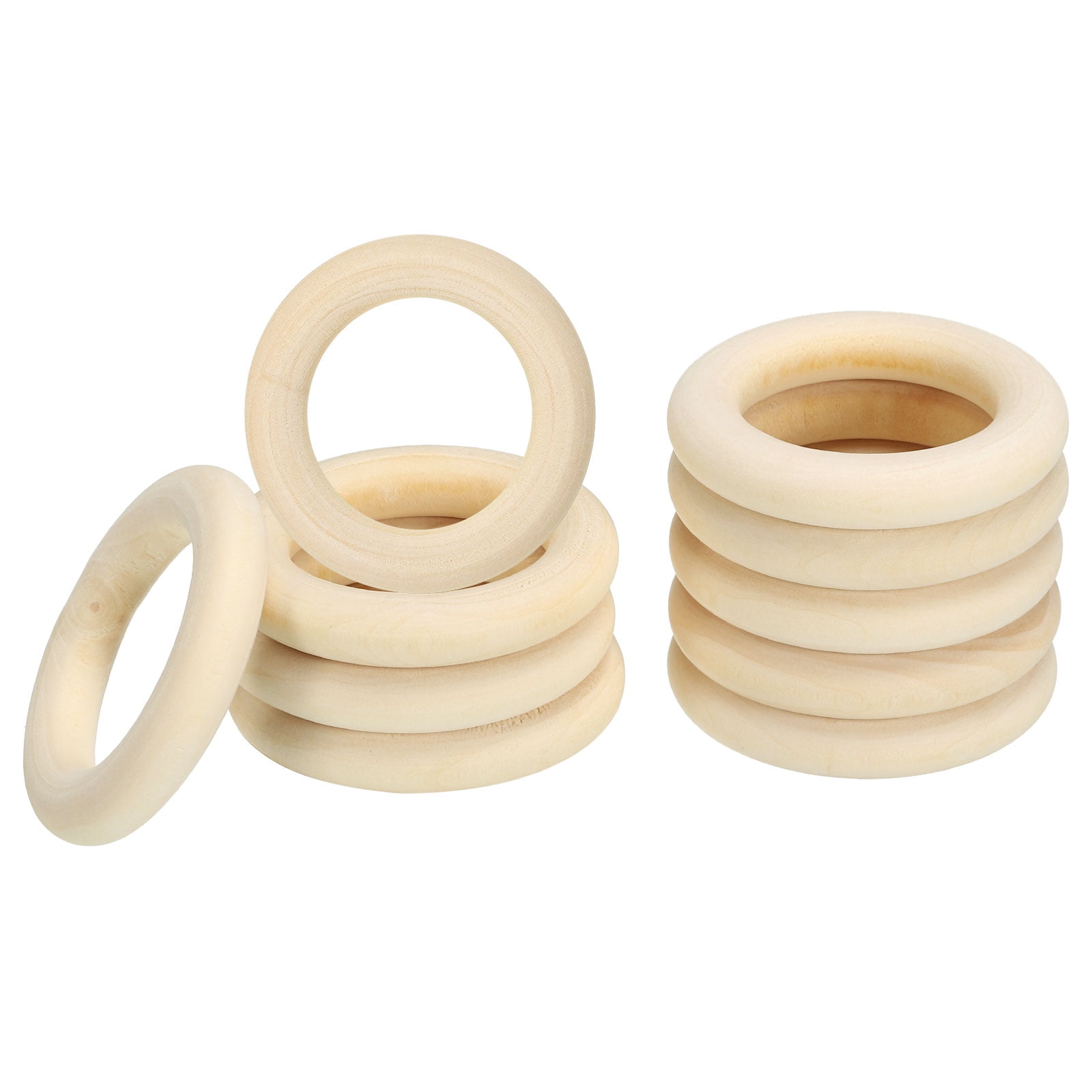 Uxcell 45mm Unfinished Wooden Rings, 10 Pack Natural Solid Circle Rings ...