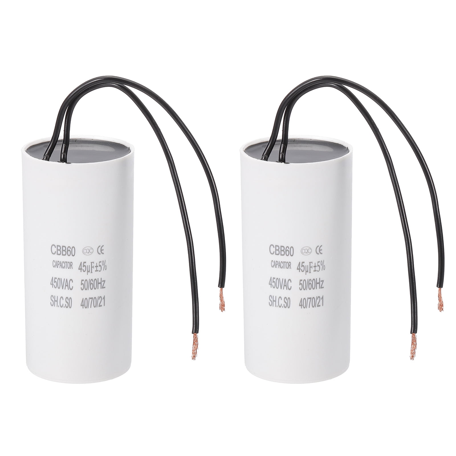 Uxcell 45uF CBB60 Running Capacitor, 2 Pcs Run Capacitor with 2 Wires ...