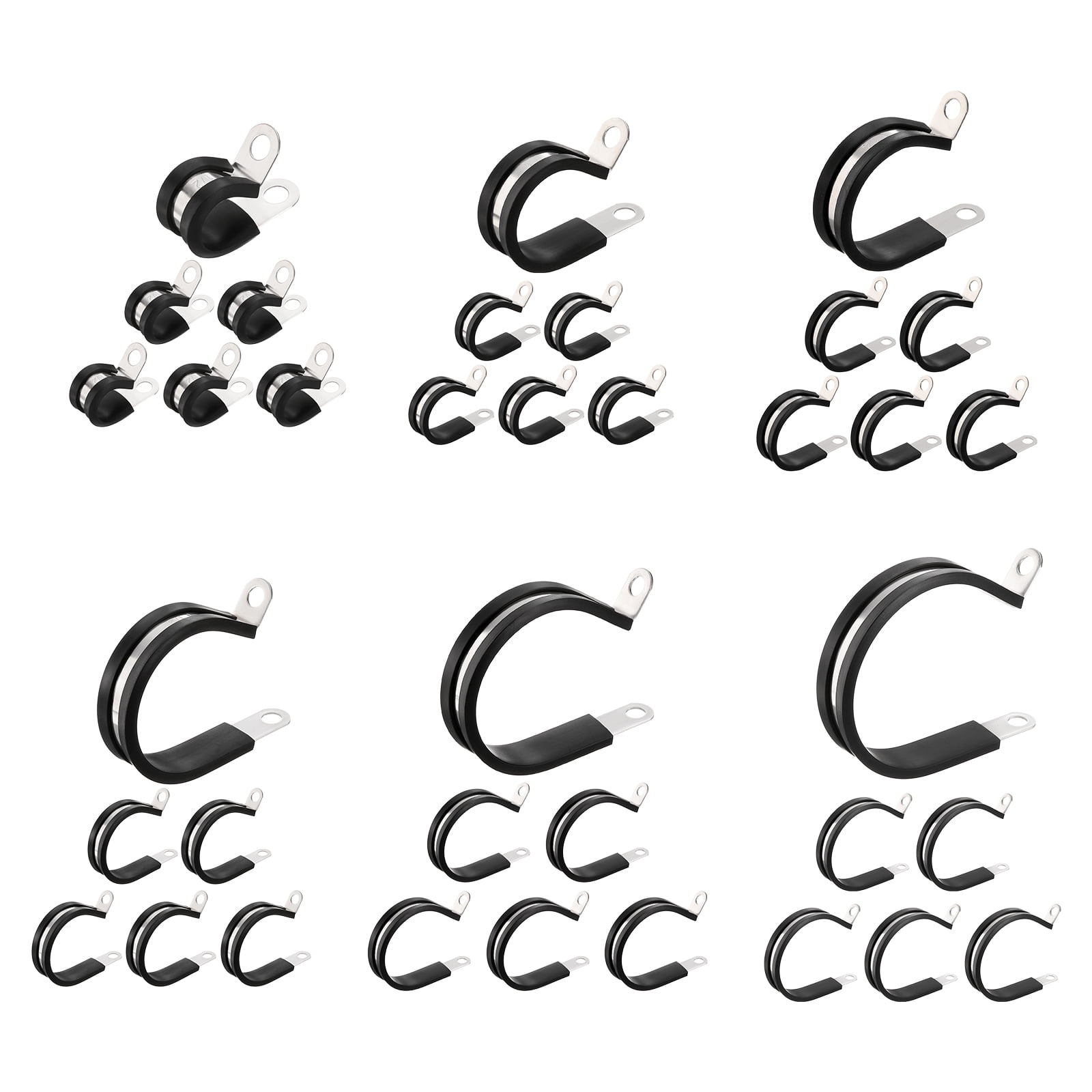 Uxcell 46pcs Stainless Steel Cable Clamps 1/2"-2" Rubber Cushioned ...