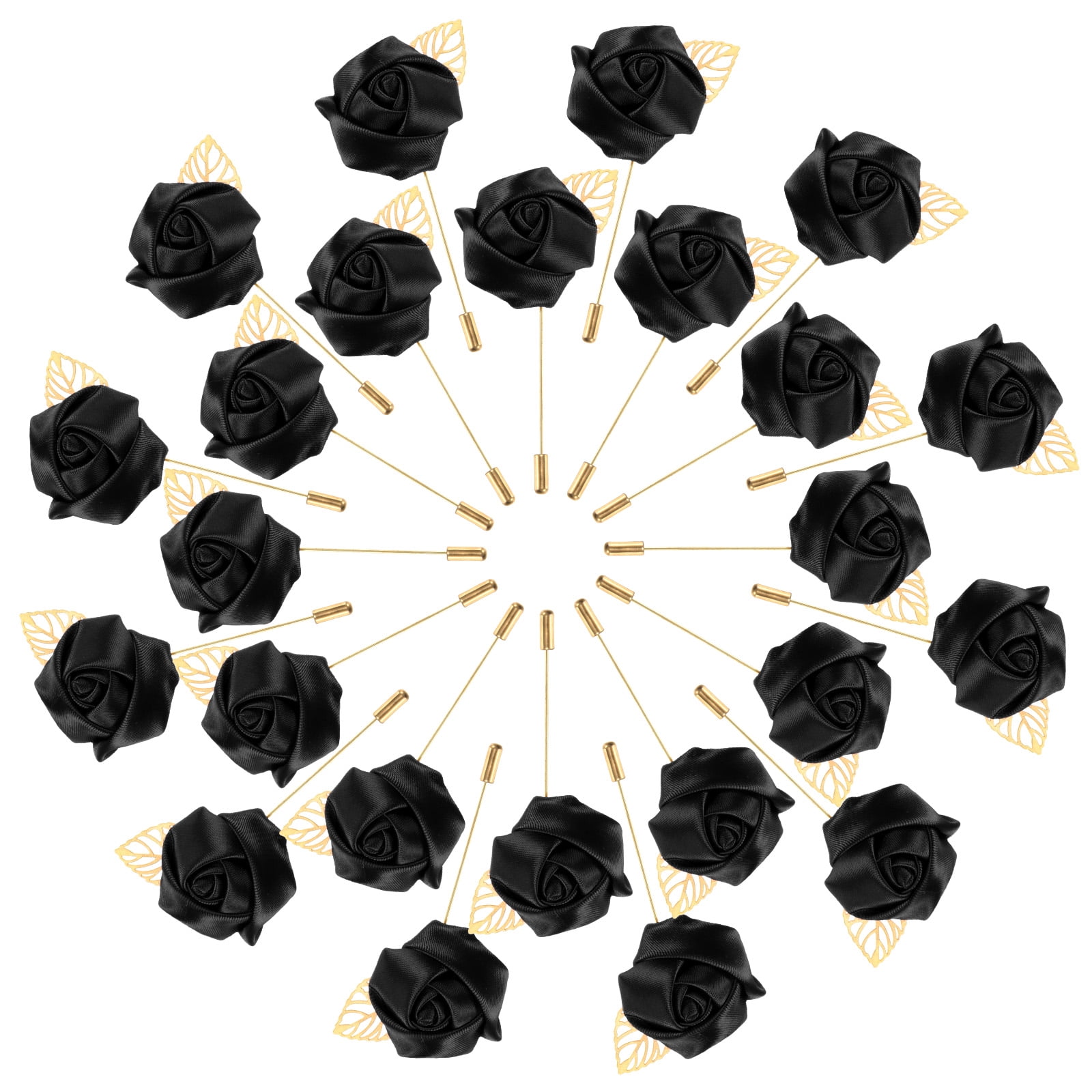 Uxcell 48-Pack Flower Lapel Pins for Men, Golden Leaf Rose Boutonnieres ...