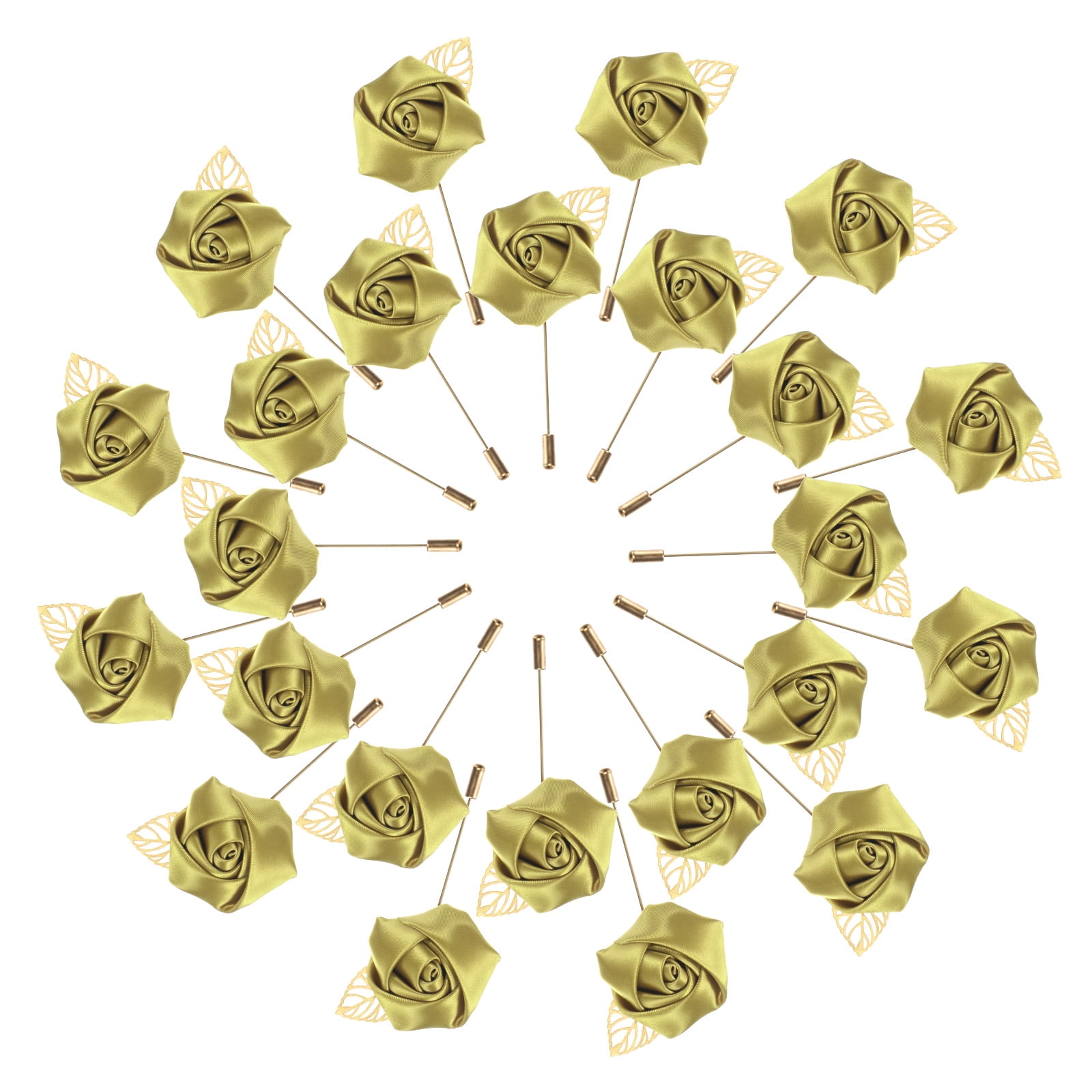 Uxcell 48-Pack Flower Lapel Pins for Men, Golden Leaf Rose Boutonnieres ...