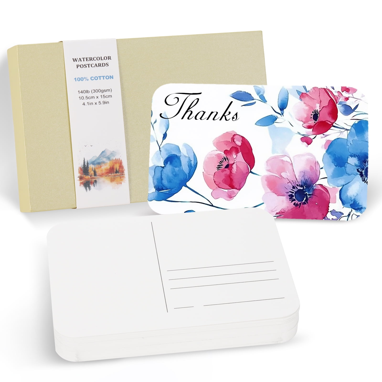 Uxcell 48 Sheets Watercolor Postcards, 4x6 Inch Rounded Corners Rough ...