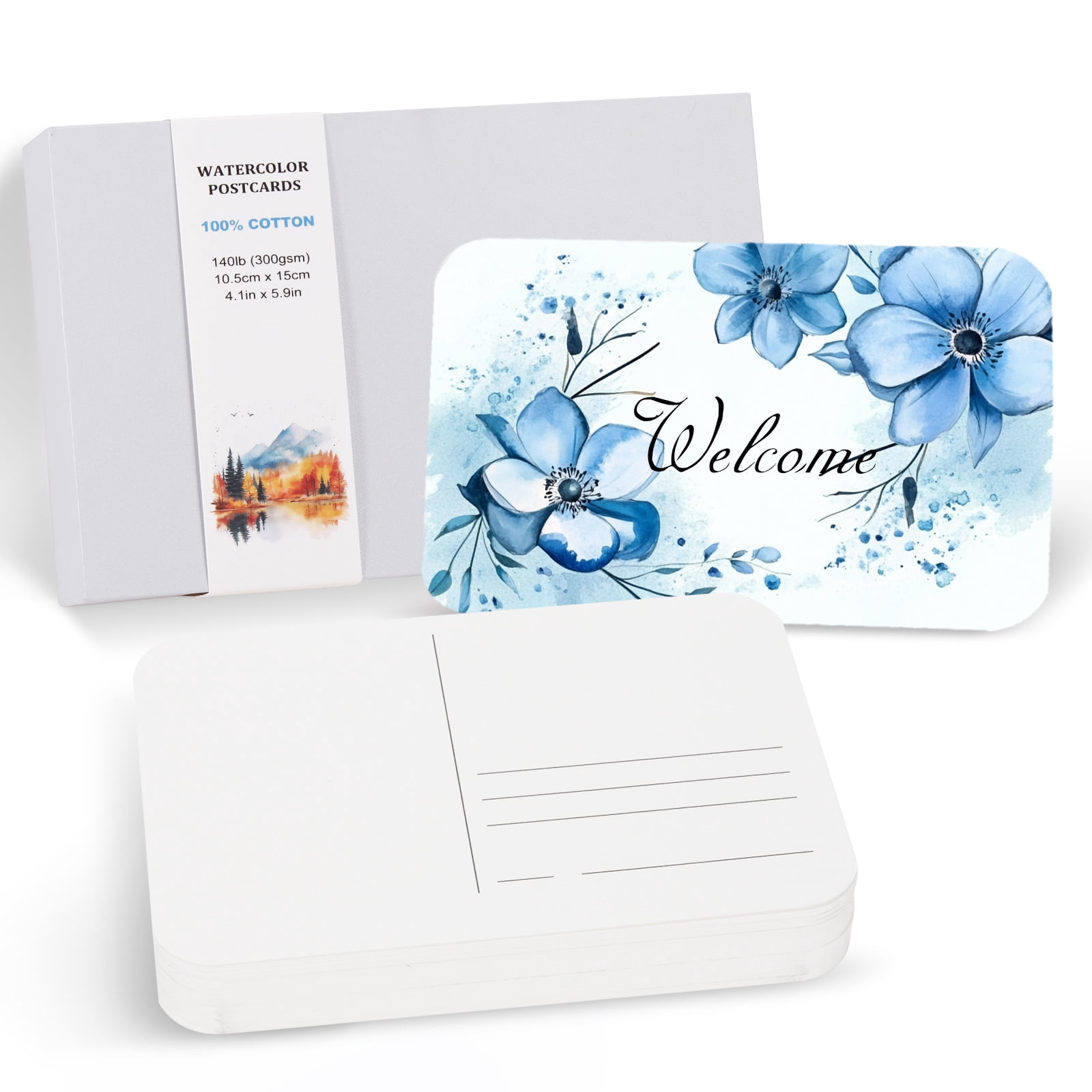 Uxcell 48 Sheets Watercolor Postcards, 4x6 Inch Rounded Corners Rough ...