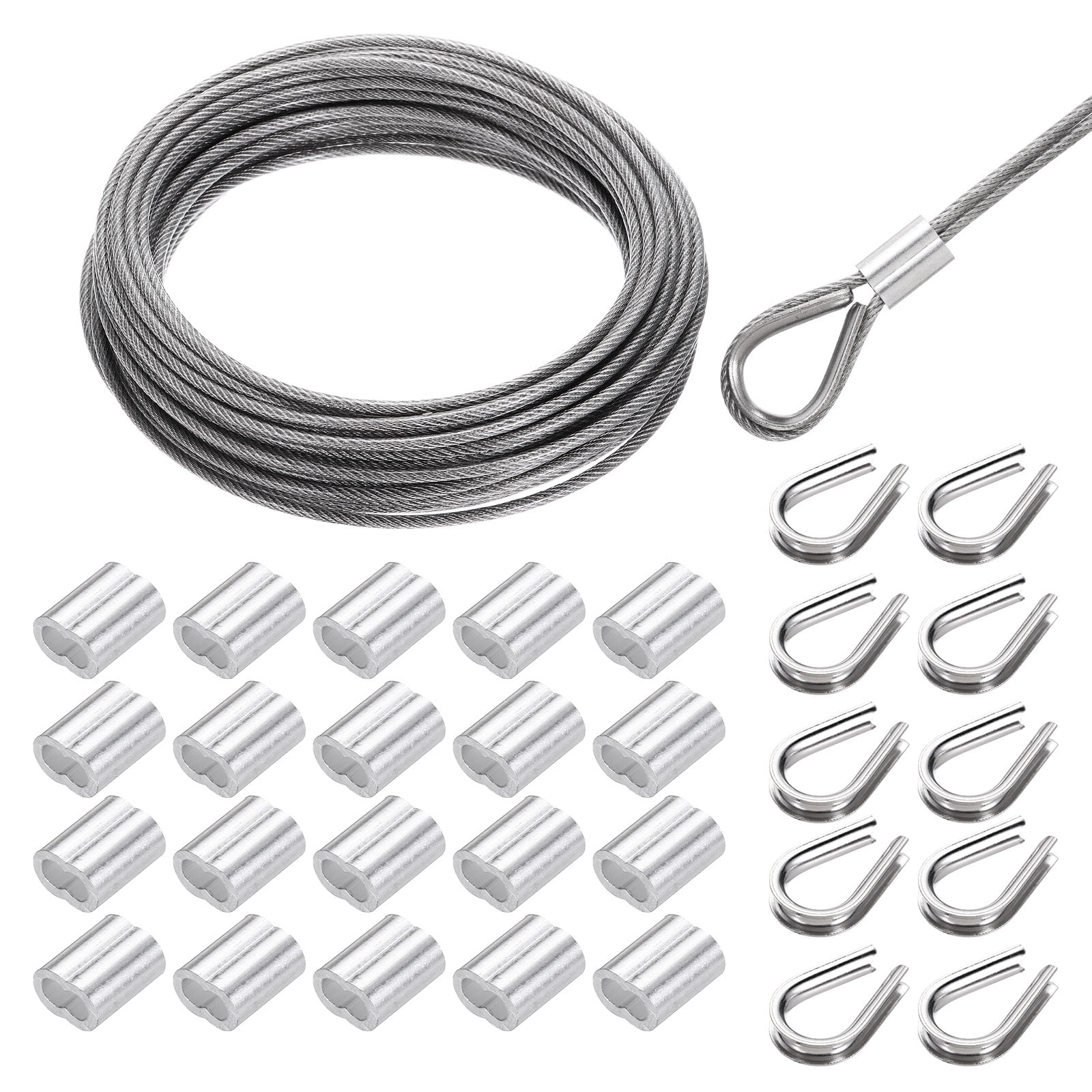 Uxcell 49FT Stainless Steel Cable Kit, 1/8" Silver 7x7 Strand Wire Rope ...