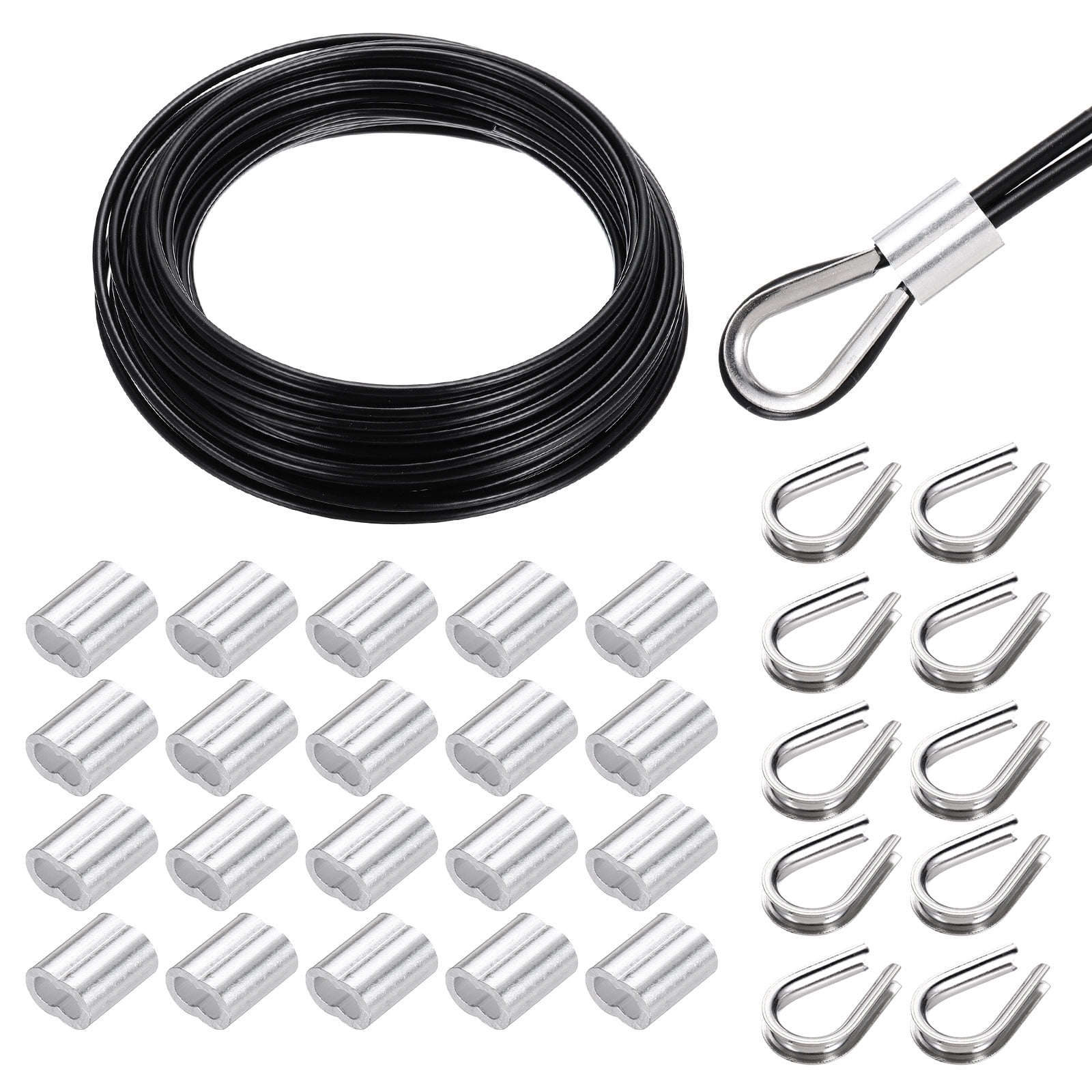 Uxcell 49FT Stainless Steel Cable Railing Kit, 1/8" Vinyl Coated 7x7 ...