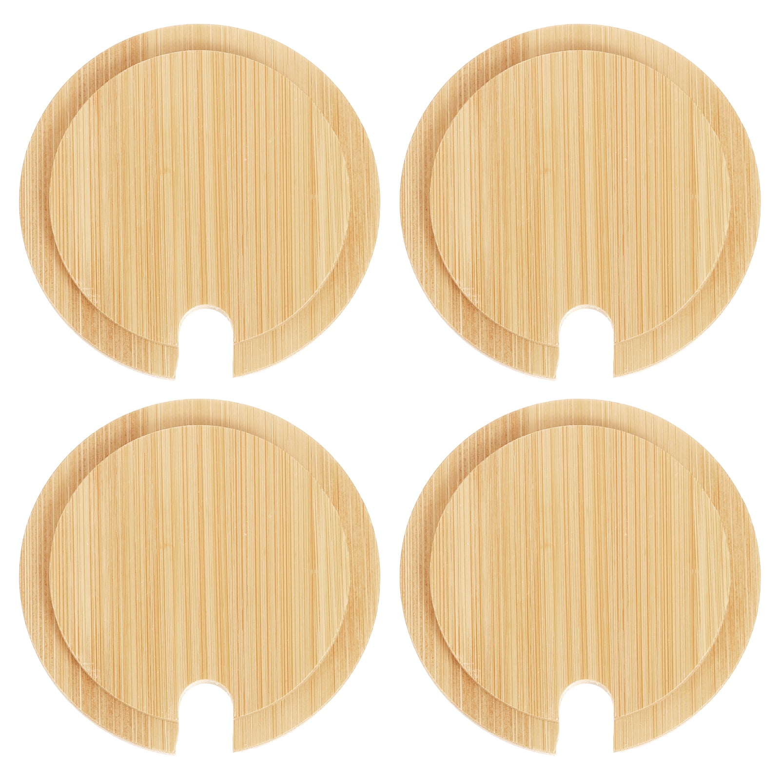 Uxcell 4Pack Bamboo Cup Lid with Spoon Hole 3.35 Inch, Wooden Coffee ...