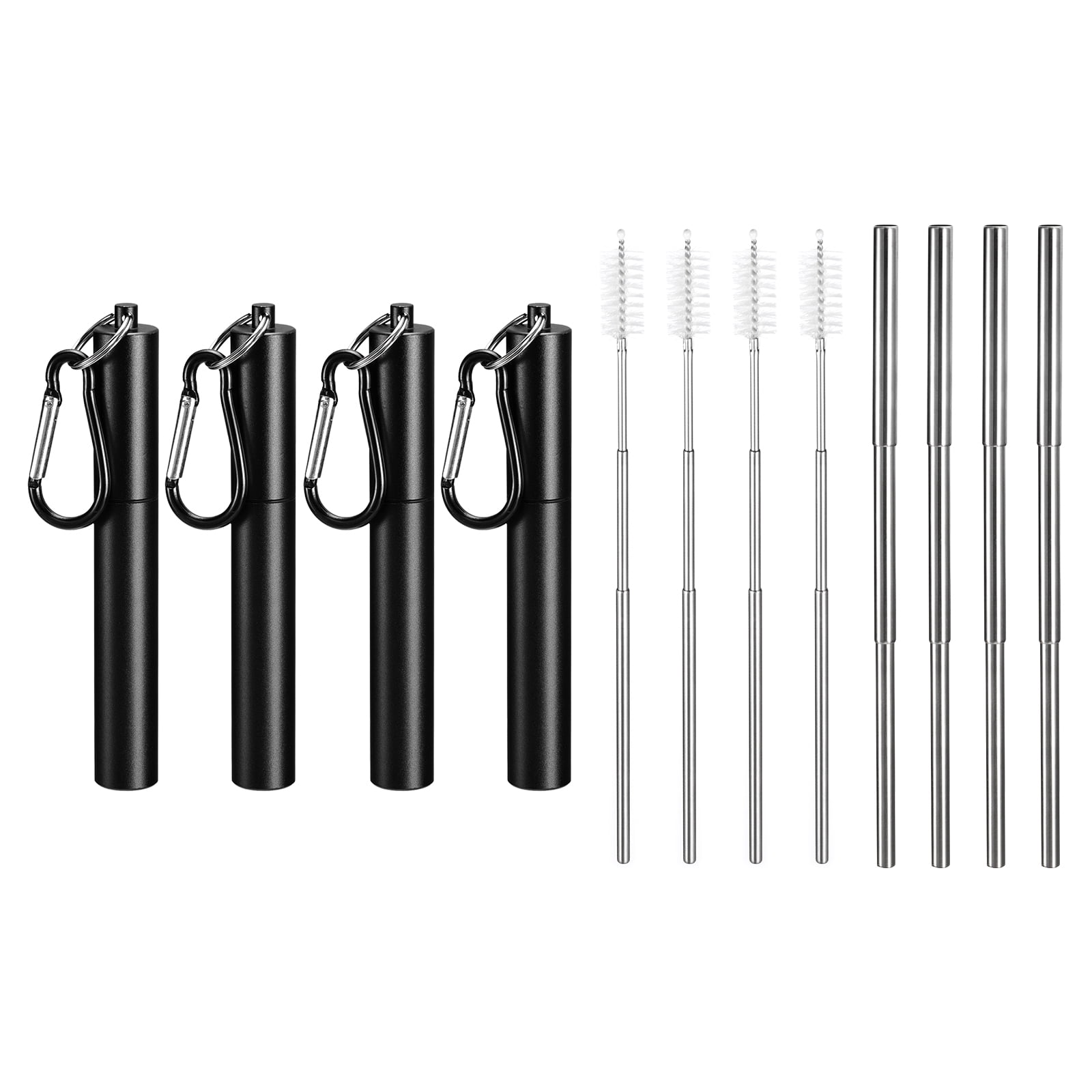 Uxcell 4Pack Reusable Metal Straws Telescopic Stainless Steel Straw ...