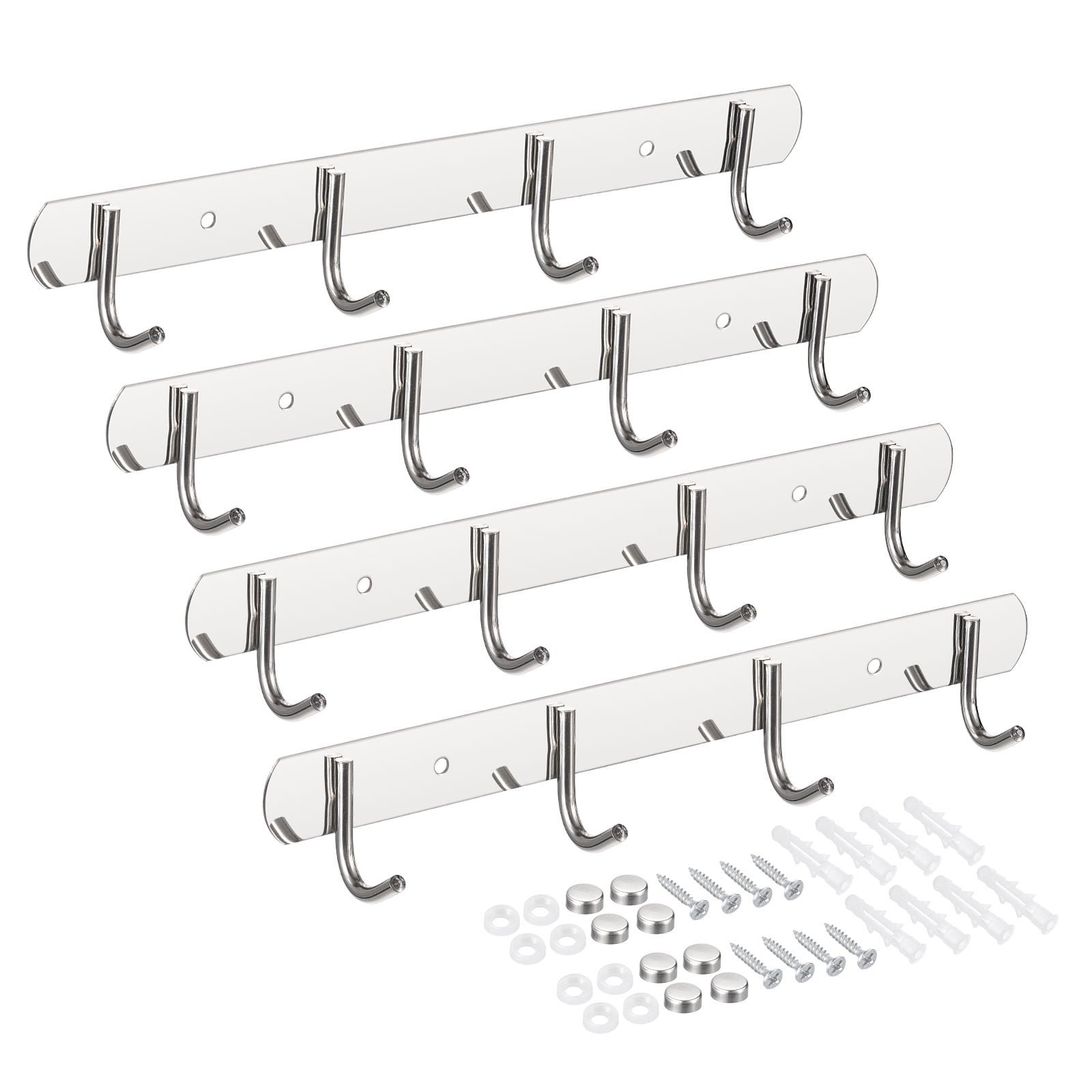 Uxcell 4Pack Stainless Steel Coat Hook Rack Wall Mounted with 4 Hooks ...