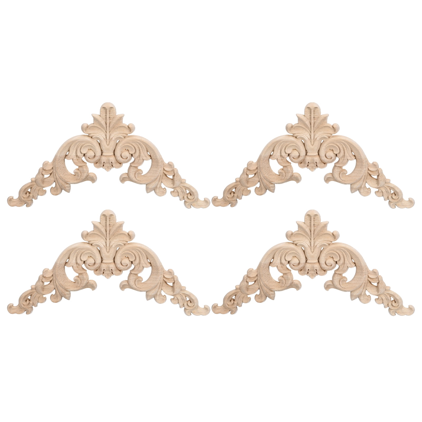 Uxcell 4Pack Wood Carved Appliques Unpainted Decorative Corner Flower ...