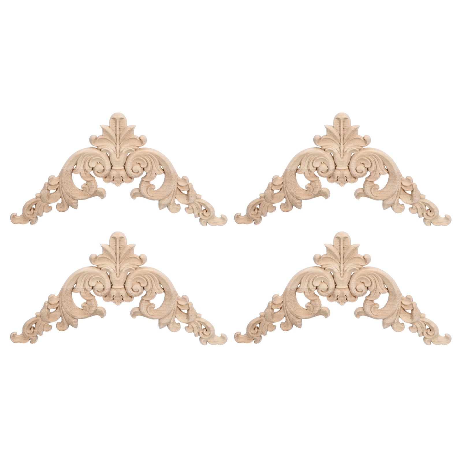 Uxcell 4Pack Wood Carved Appliques Unpainted Decorative Corner Flower ...