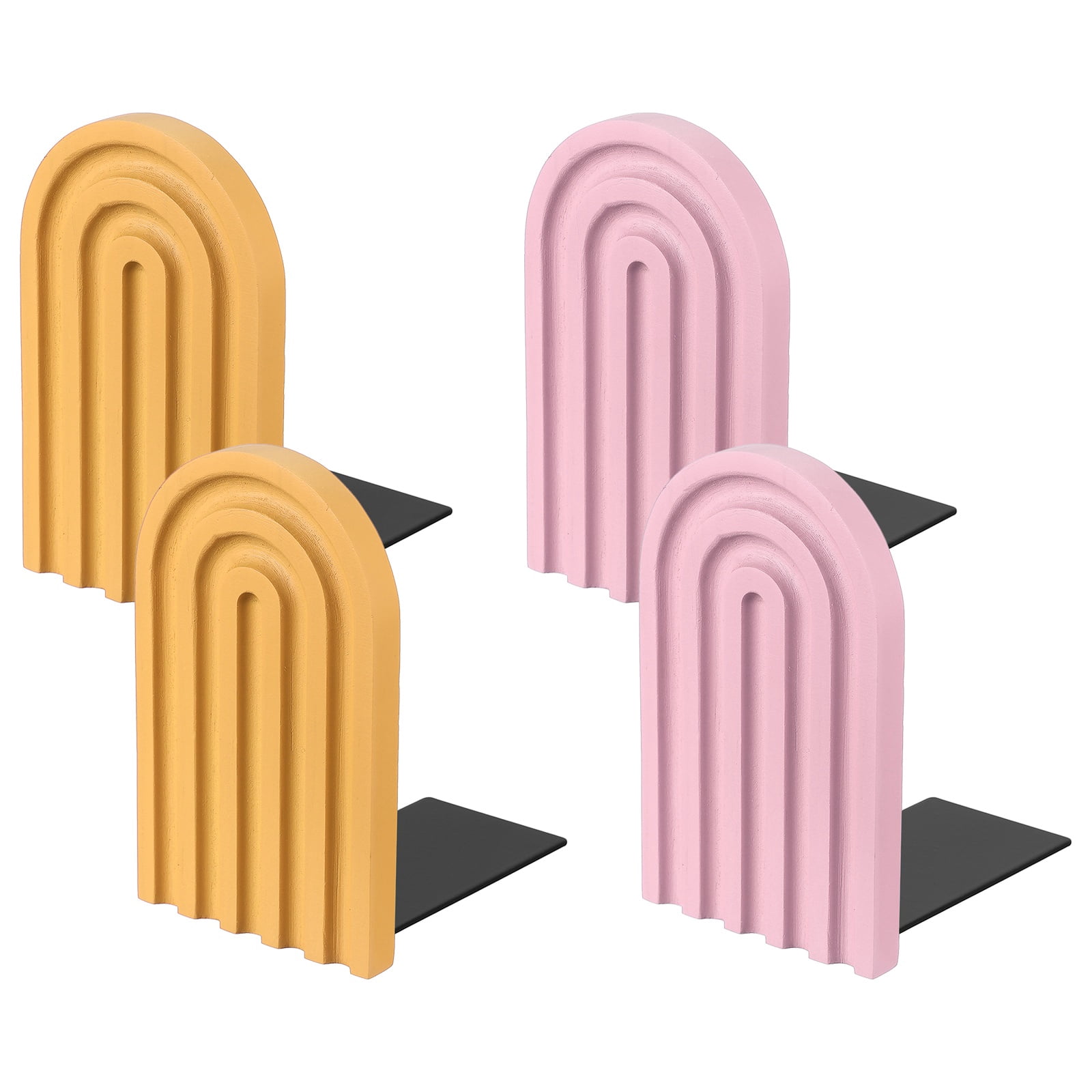 Uxcell 4Pcs Arch Bookends, Non-Skid Wood Book Ends for Shelves Book ...