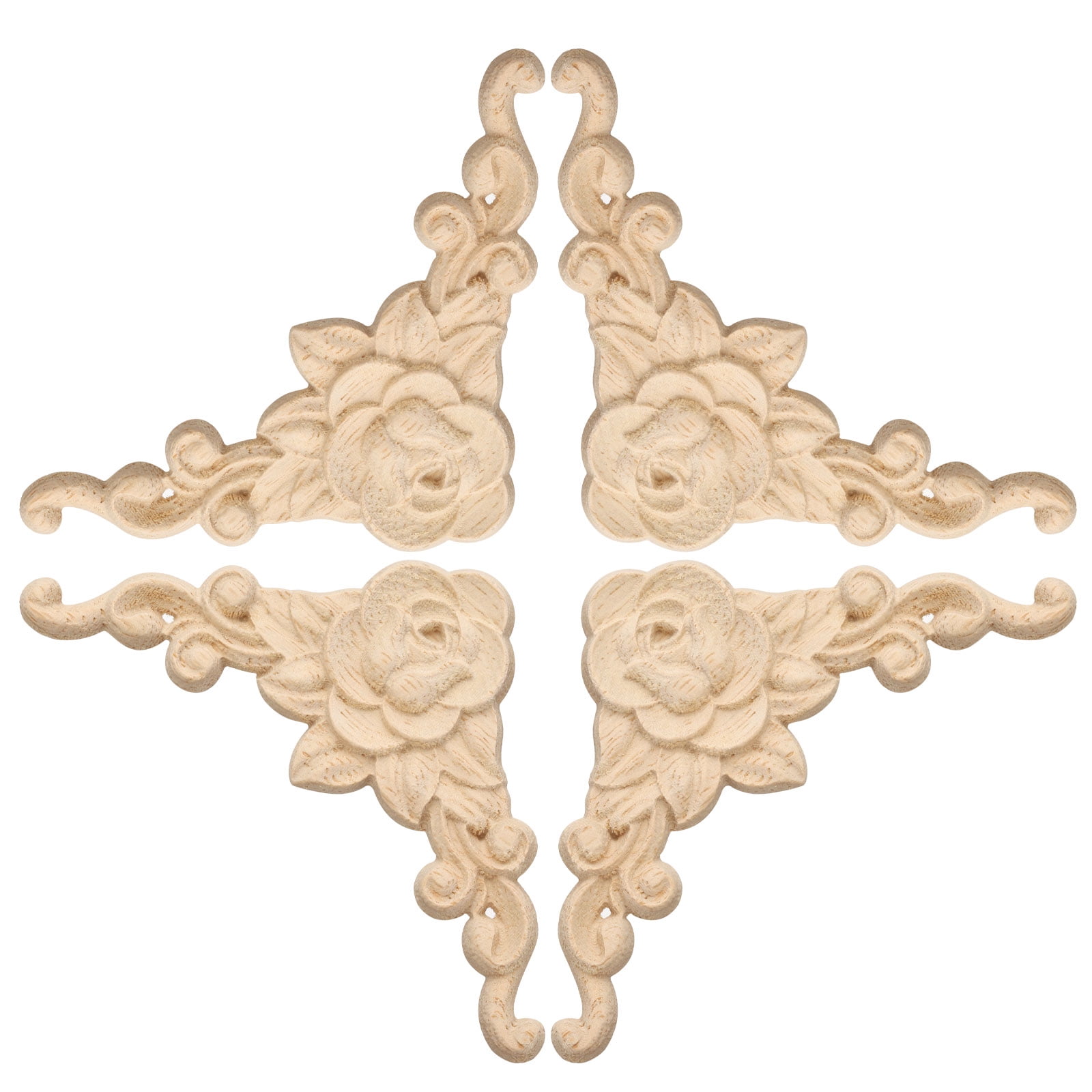 Uxcell 4Pcs Carved Wood Appliques Onlays, 8x8 cm/3.1x3.1 in Unpainted ...