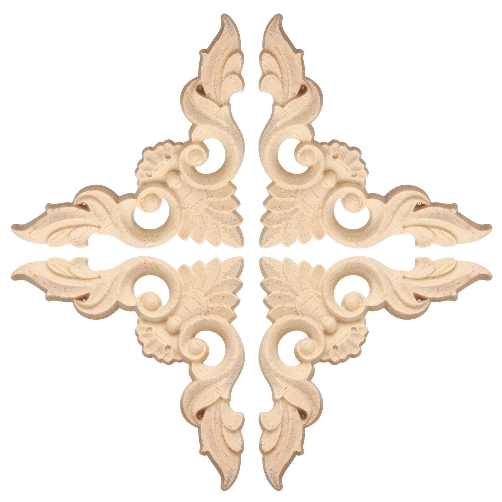 Uxcell 4Pcs Carved Wood Appliques Onlays, 8x8 cm/3.1x3.1 in Unpainted ...