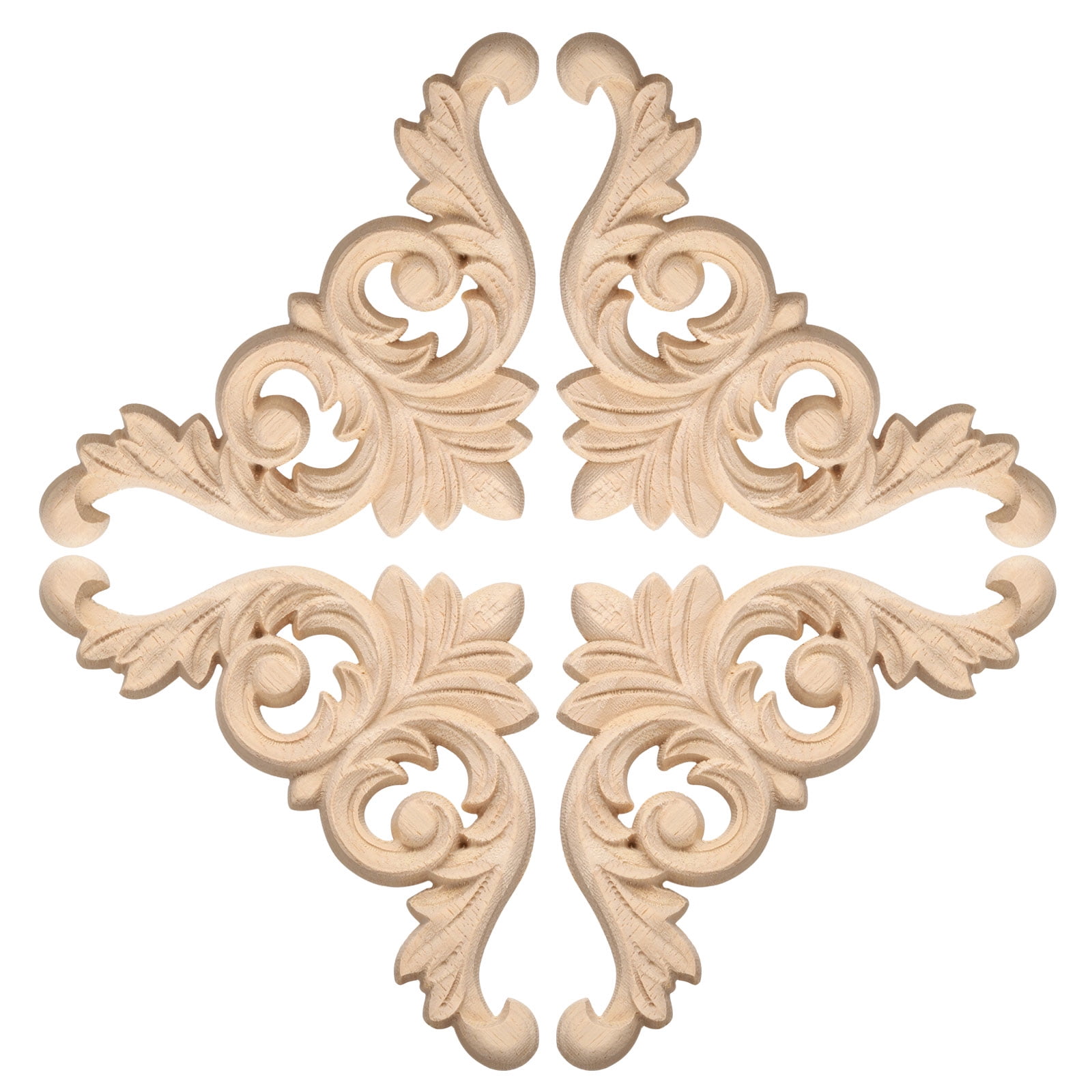 Uxcell 4Pcs Carved Wood Appliques Onlays, 8x8 cm/3.1x3.1 in Unpainted ...