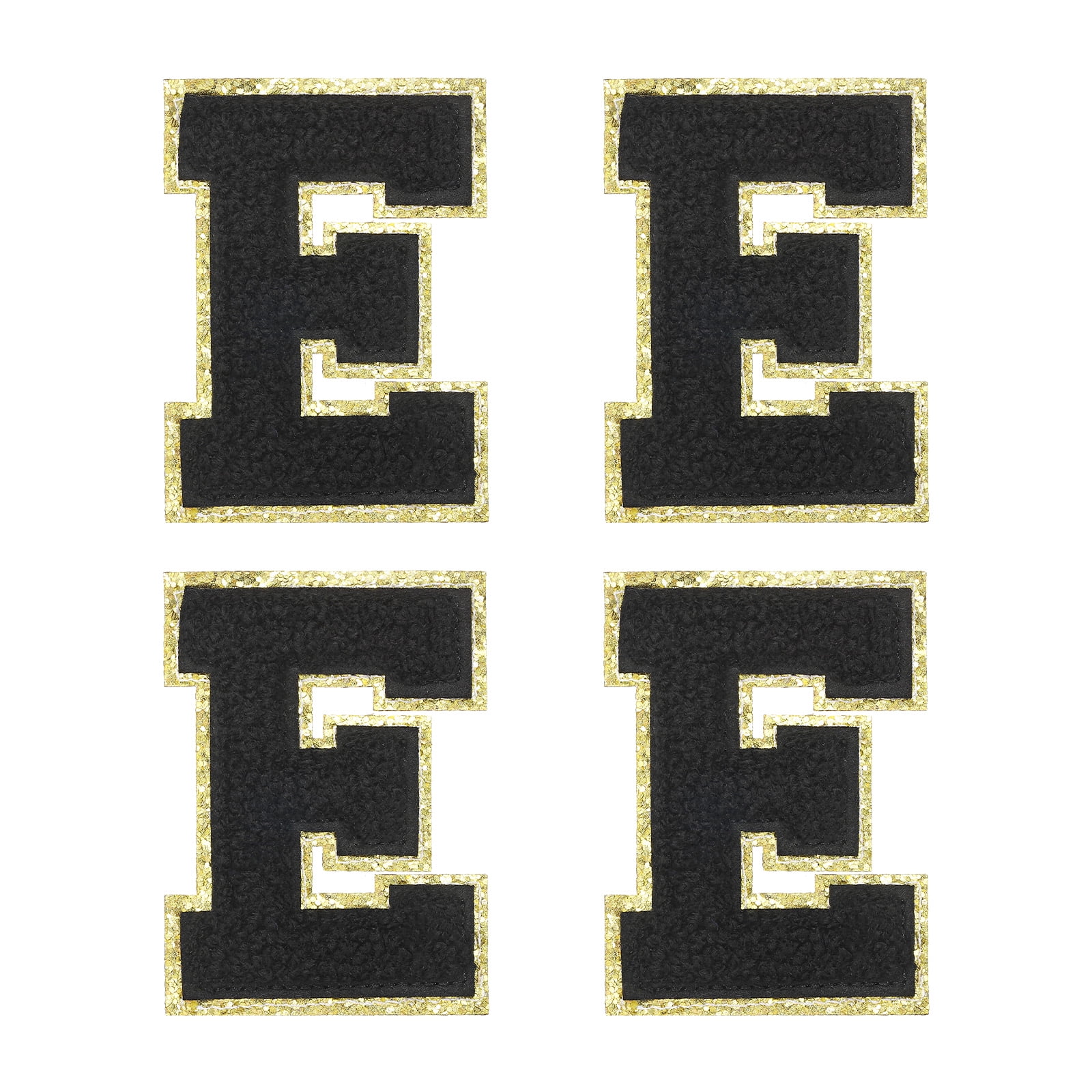 Uxcell 4Pcs Chenille Letter Patches Iron on Letter Patches Black E ...