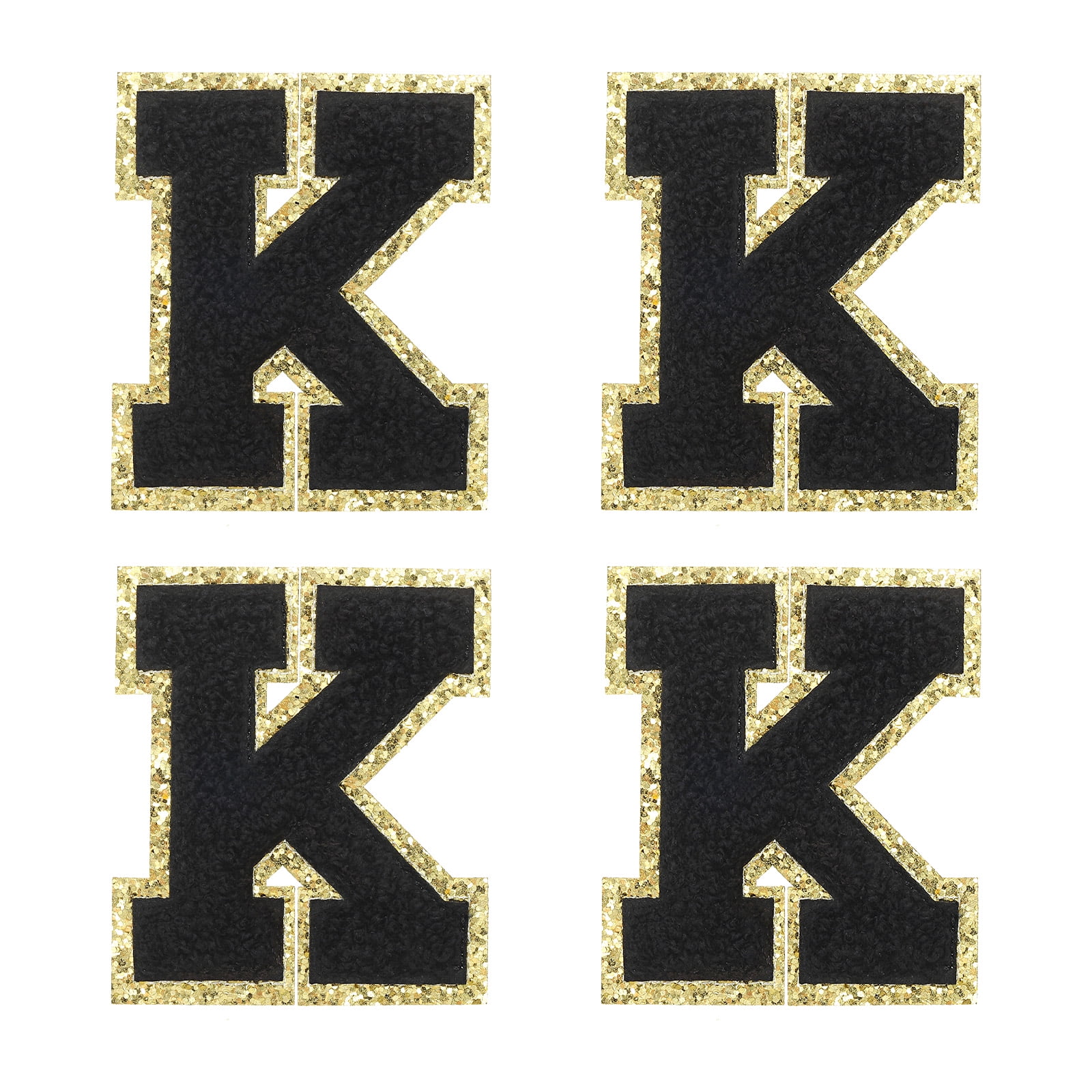 Uxcell 4Pcs Chenille Letter Patches Iron on Letter Patches Black K ...