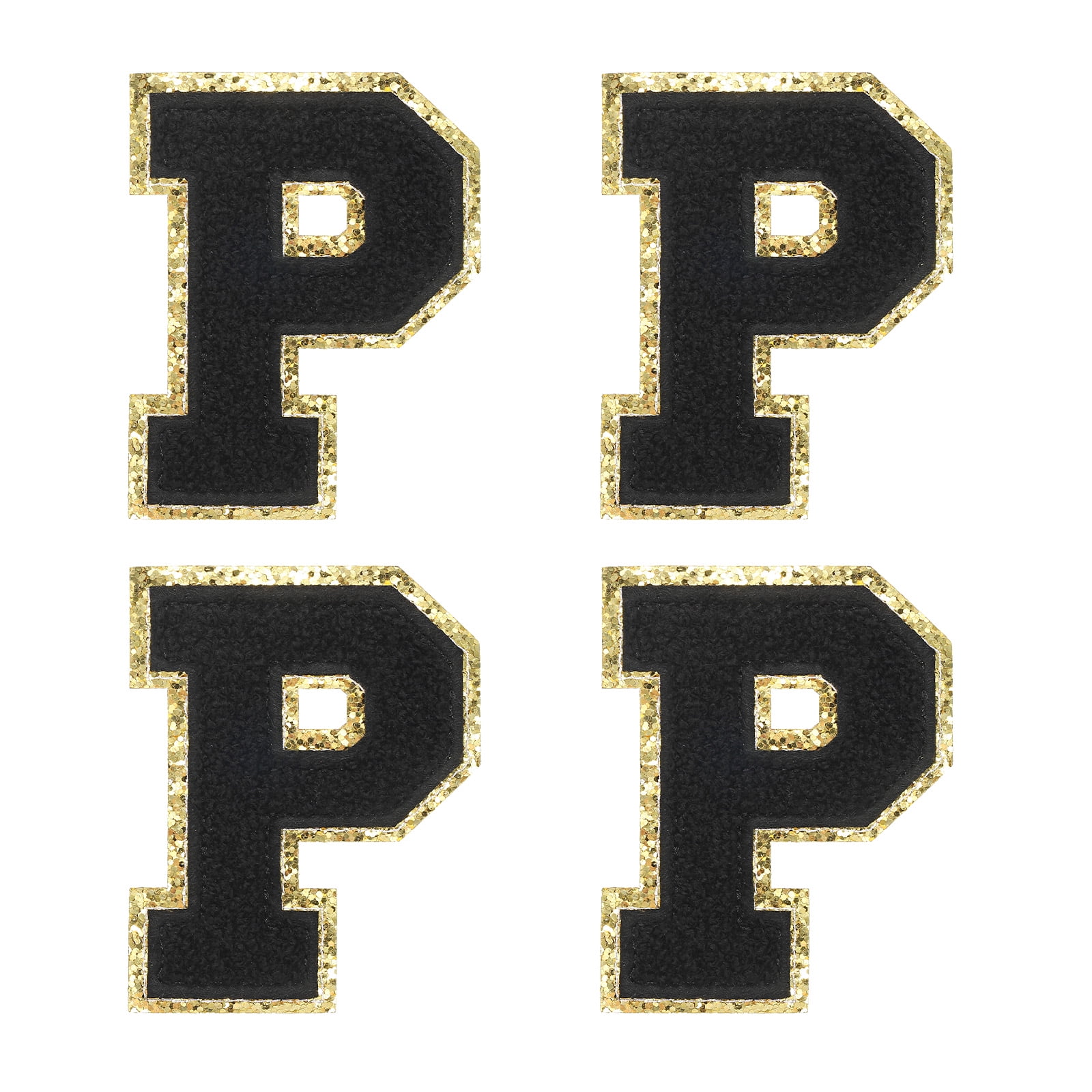 Uxcell 4Pcs Chenille Letter Patches Iron on Letter Patches Black P ...