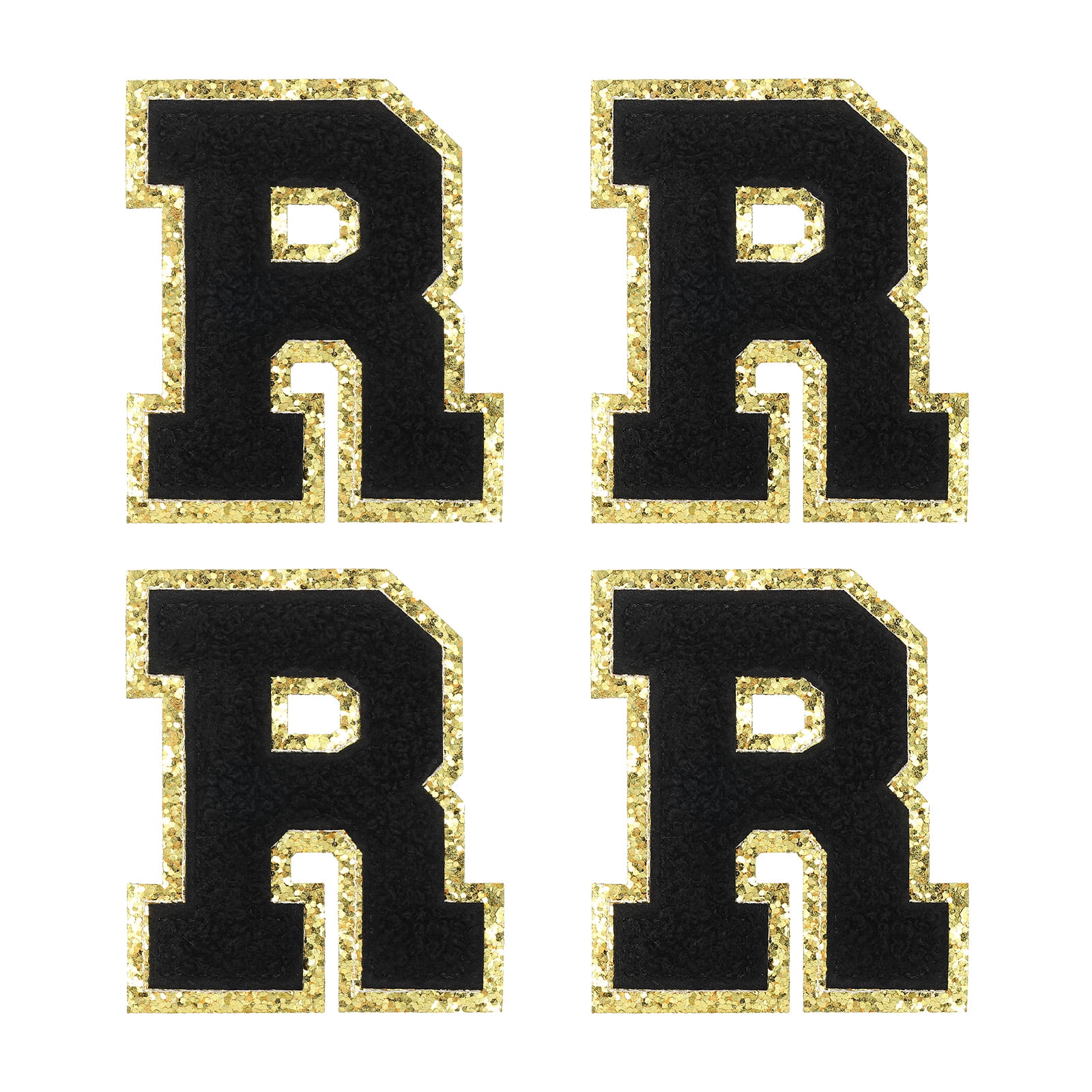 Uxcell 4Pcs Chenille Letter Patches Iron on Letter Patches Black R ...
