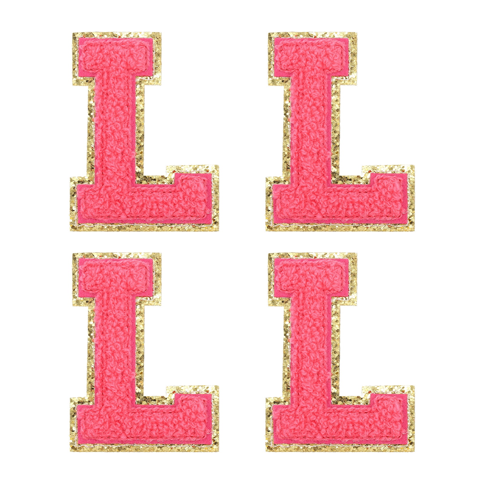 Uxcell 4Pcs Chenille Letter Patches Iron on Letter Patches Rose Red L ...