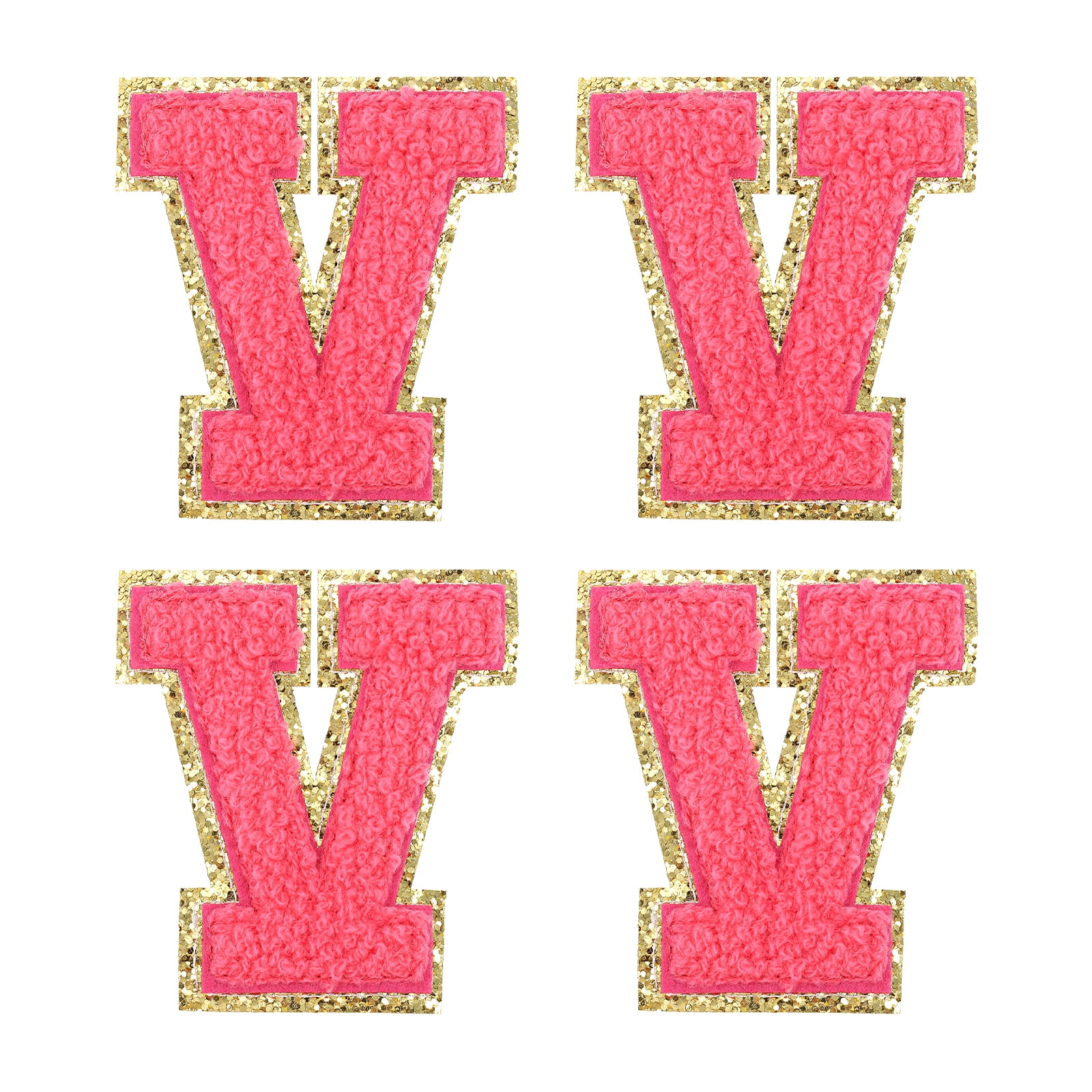 Uxcell 4Pcs Chenille Letter Patches Iron on Letter Patches Rose Red V ...