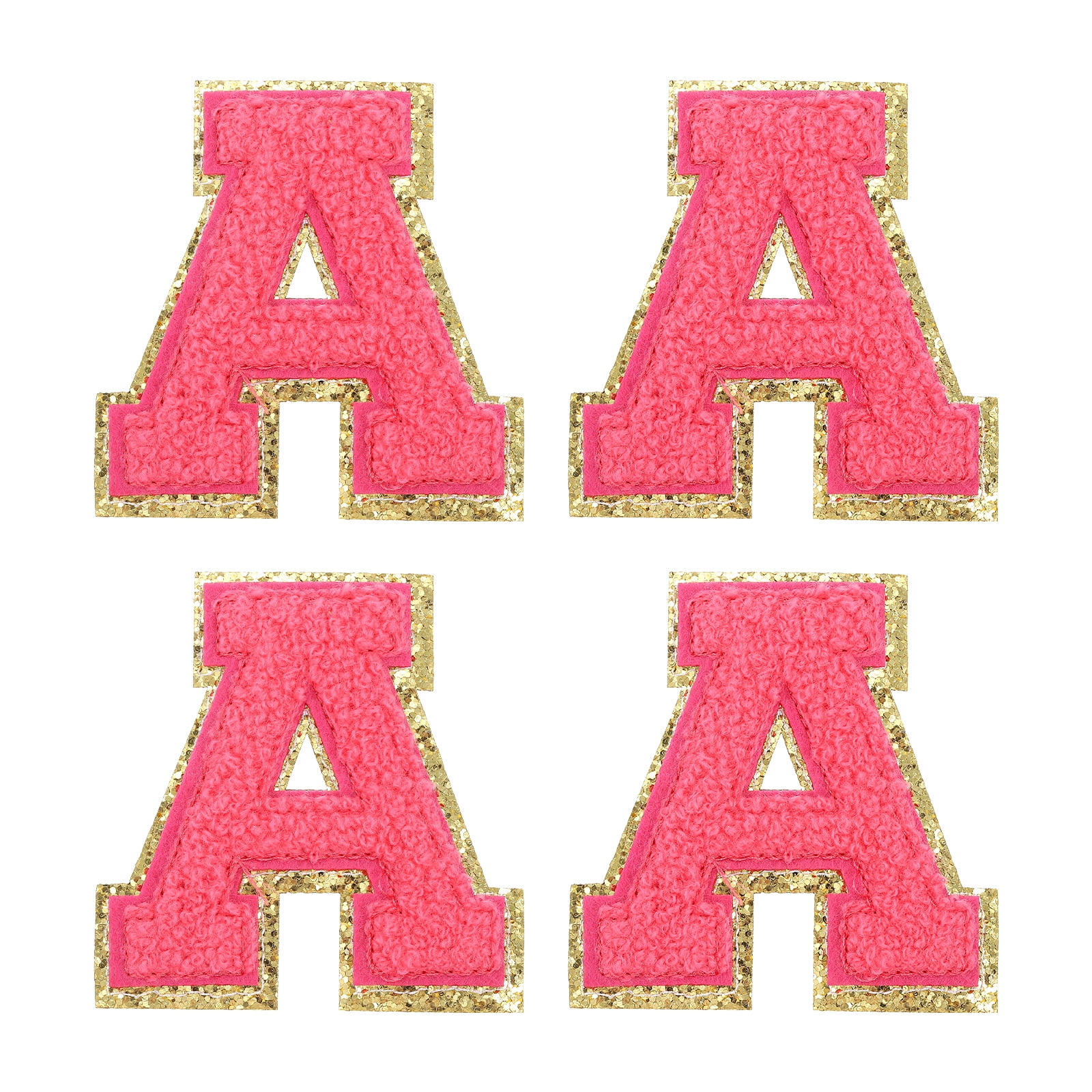 Uxcell 4Pcs Chenille Letter Patches Iron on Letter Patches Rose Red a ...