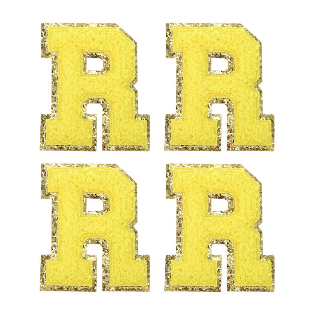Uxcell 4Pcs Chenille Letter Patches Iron on Letter Patches Yellow R ...