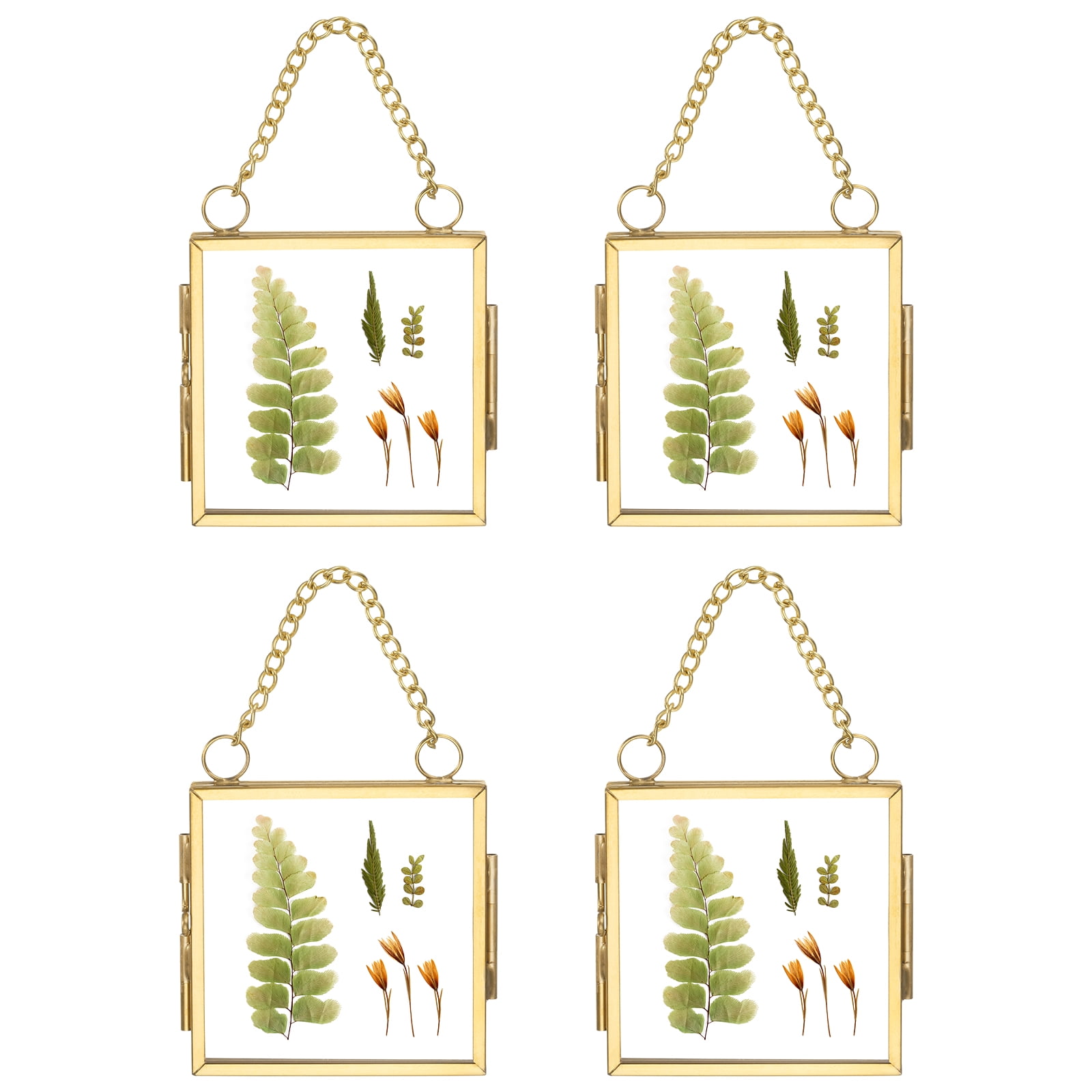 Uxcell 4Pcs Mini Hanging Glass Frame, 2x2 Inch Clear Brass Frame with ...