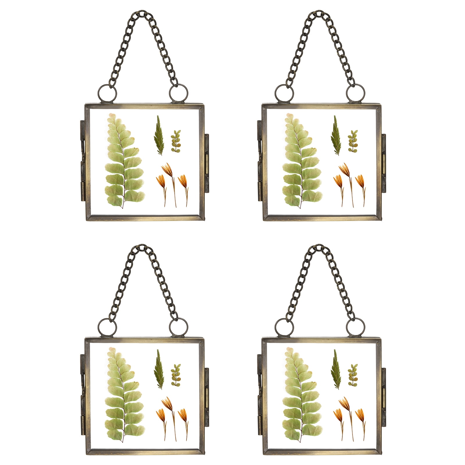 Uxcell 4Pcs Mini Hanging Glass Frame, 2x2 Inch Clear Brass Frame with ...