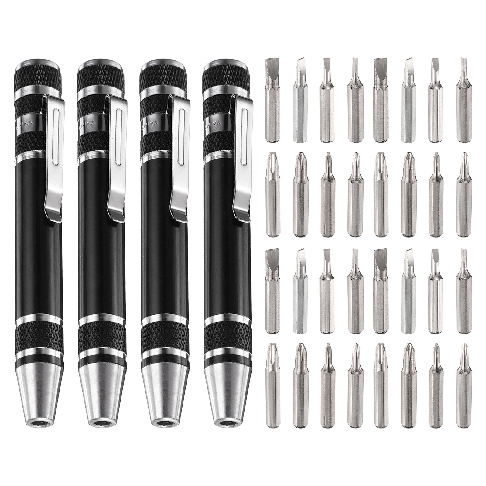 Uxcell 4pcs 8 in 1 Mini Pocket Pen Screwdriver Set Small Magnetic Screw Driver with Phillips and ...