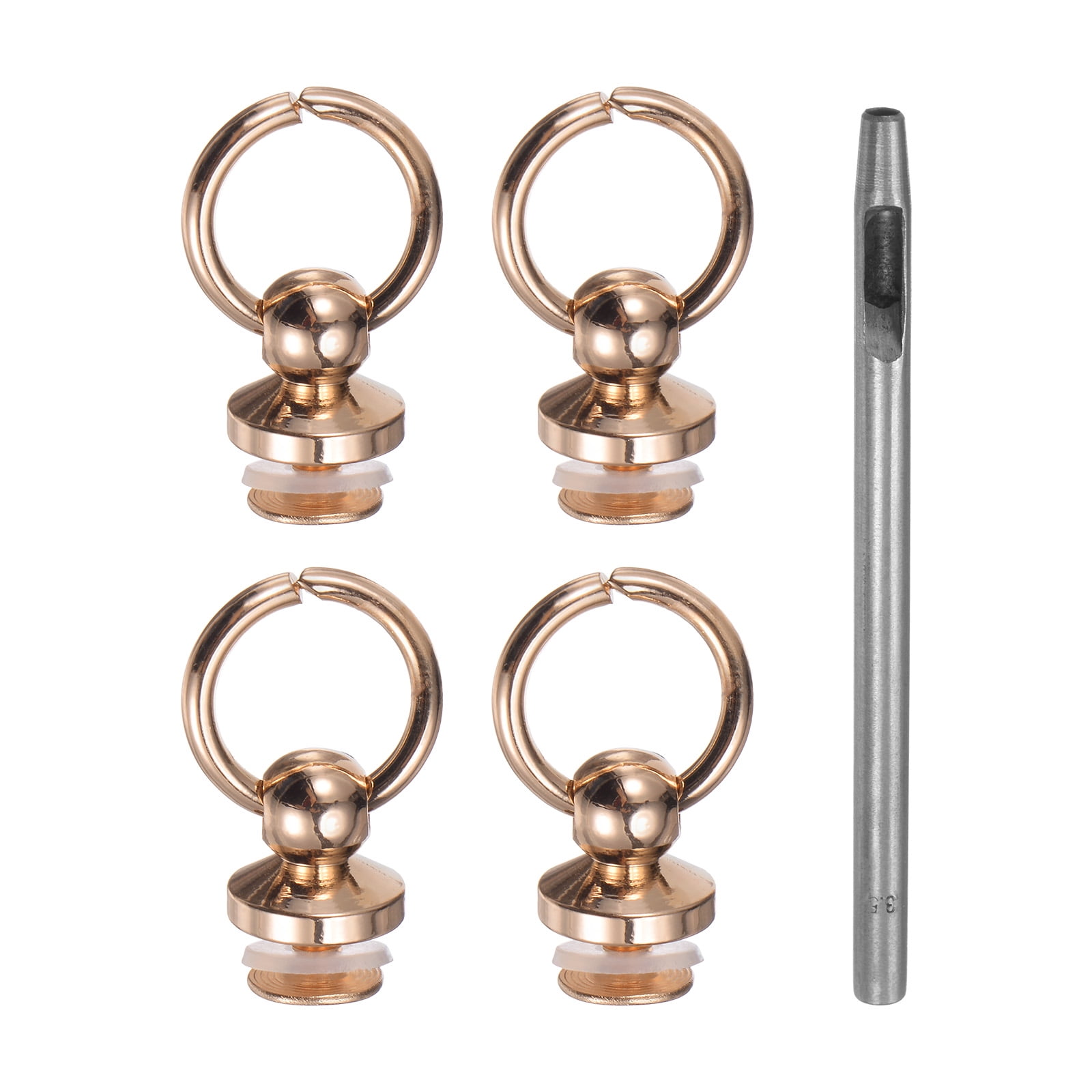 Uxcell 4pcs Brass Studs Rivets 8mm Metal D-Ring Button Rivets with 3 ...