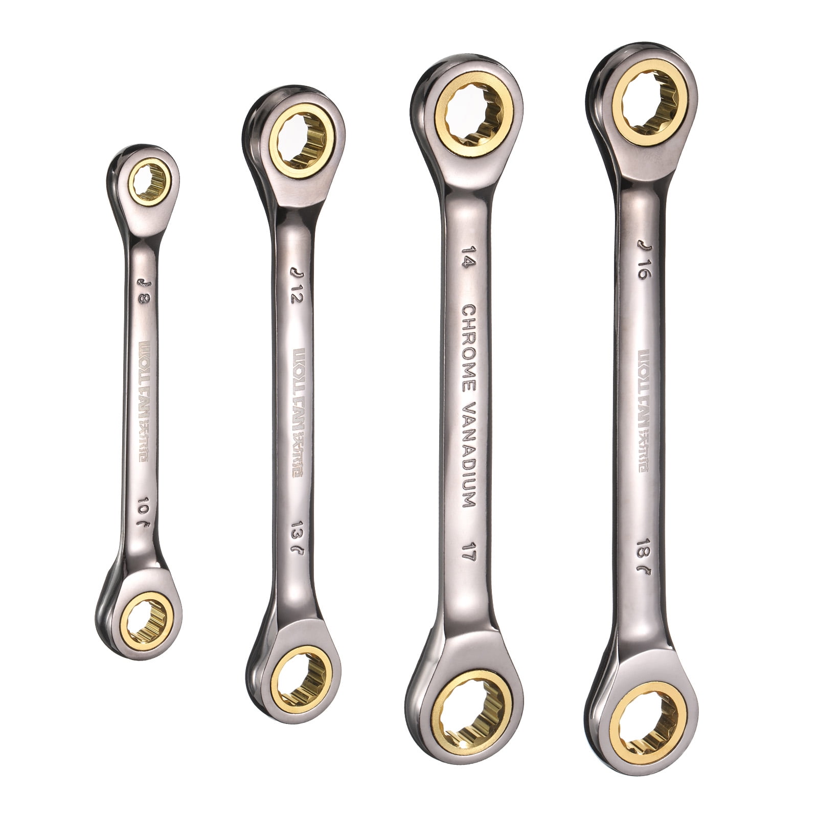 Uxcell 4pcs Double Box End Ratcheting Wrench Set 8-18mm CR-V Steel Metric 12 Point Ratchet ...