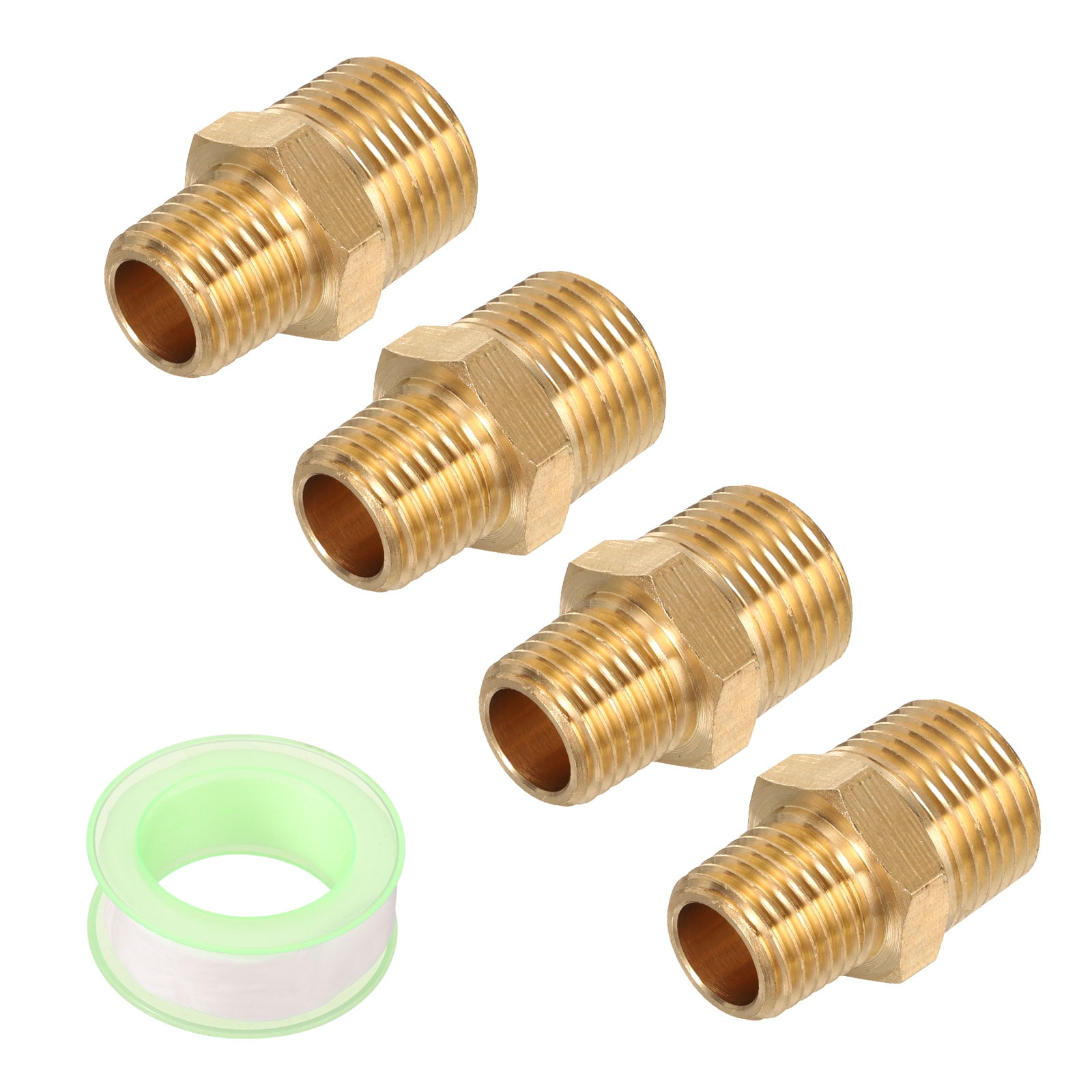Uxcell 4pcs Hex Nipple Brass Pipe Fitting, 1/4 NPT Male x 3/8 NPT Male ...