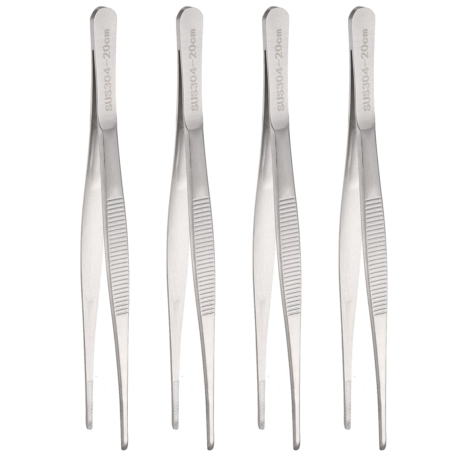 Uxcell 4pcs Stainless Steel Tweezer 7.9 Inch Long Straight Serrated Tip ...