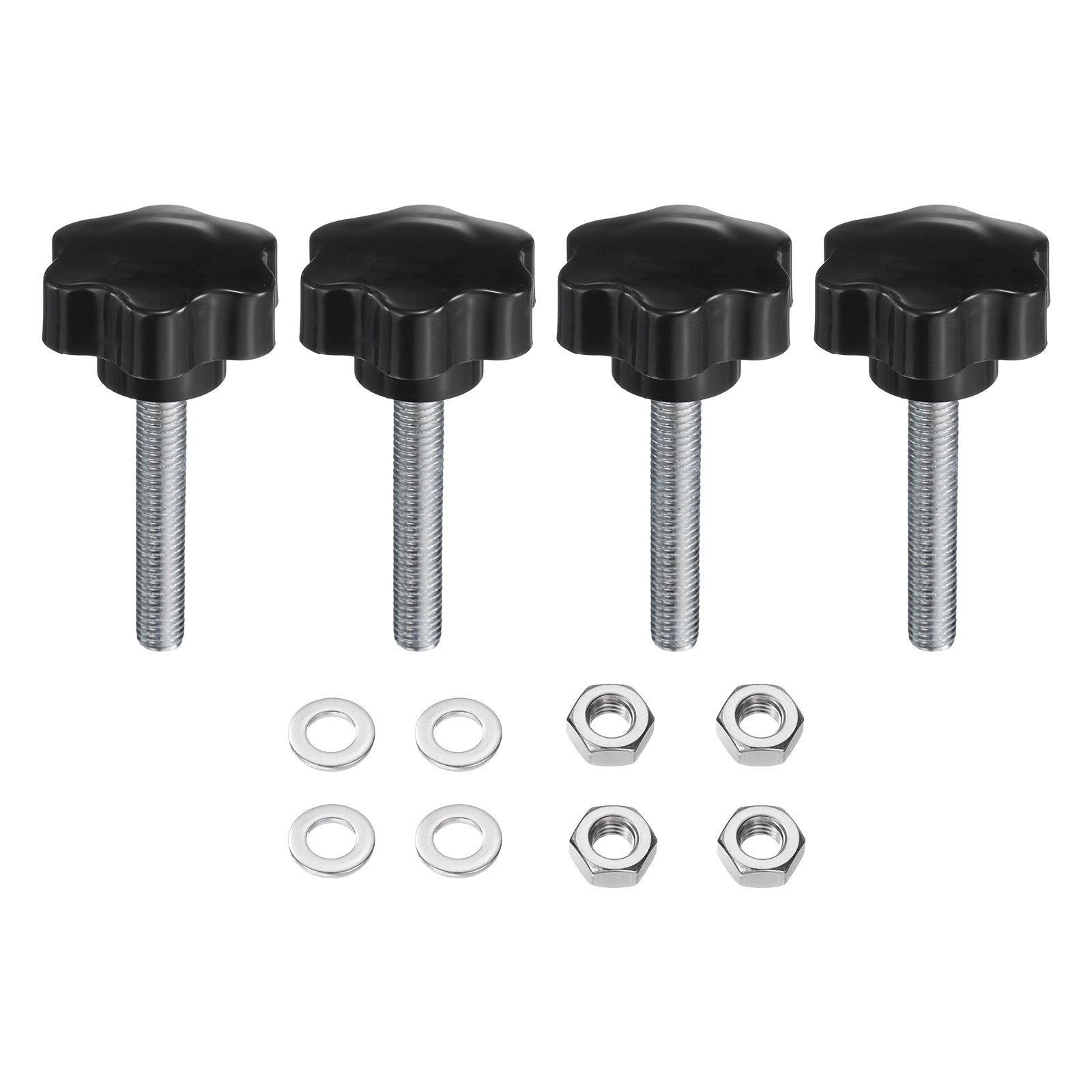 Uxcell 4pcs Star Clamping Knobs with Nuts Washers M10 x 60mm Zinc Plated Steel Stud 48mm 6-Star ...