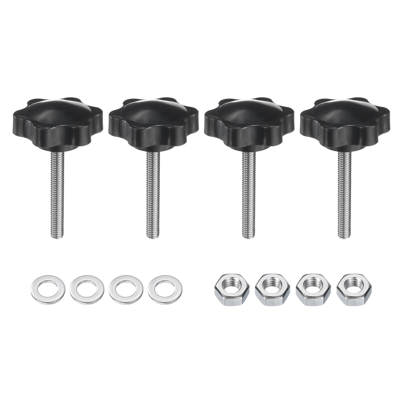 Uxcell 4pcs Star Clamping Knobs with Nuts Washers M6 x 45mm 304 Stainless Steel Stud 38mm 6-Star ...