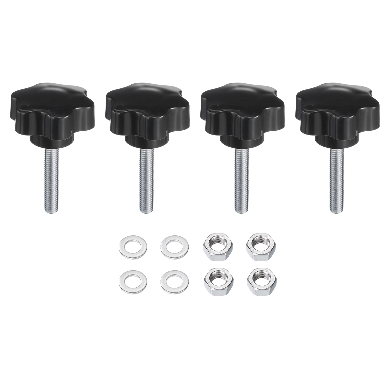 Uxcell 4pcs Star Clamping Knobs with Nuts Washers M8 x 45mm Zinc Plated Steel Stud 48mm 6-Star ...