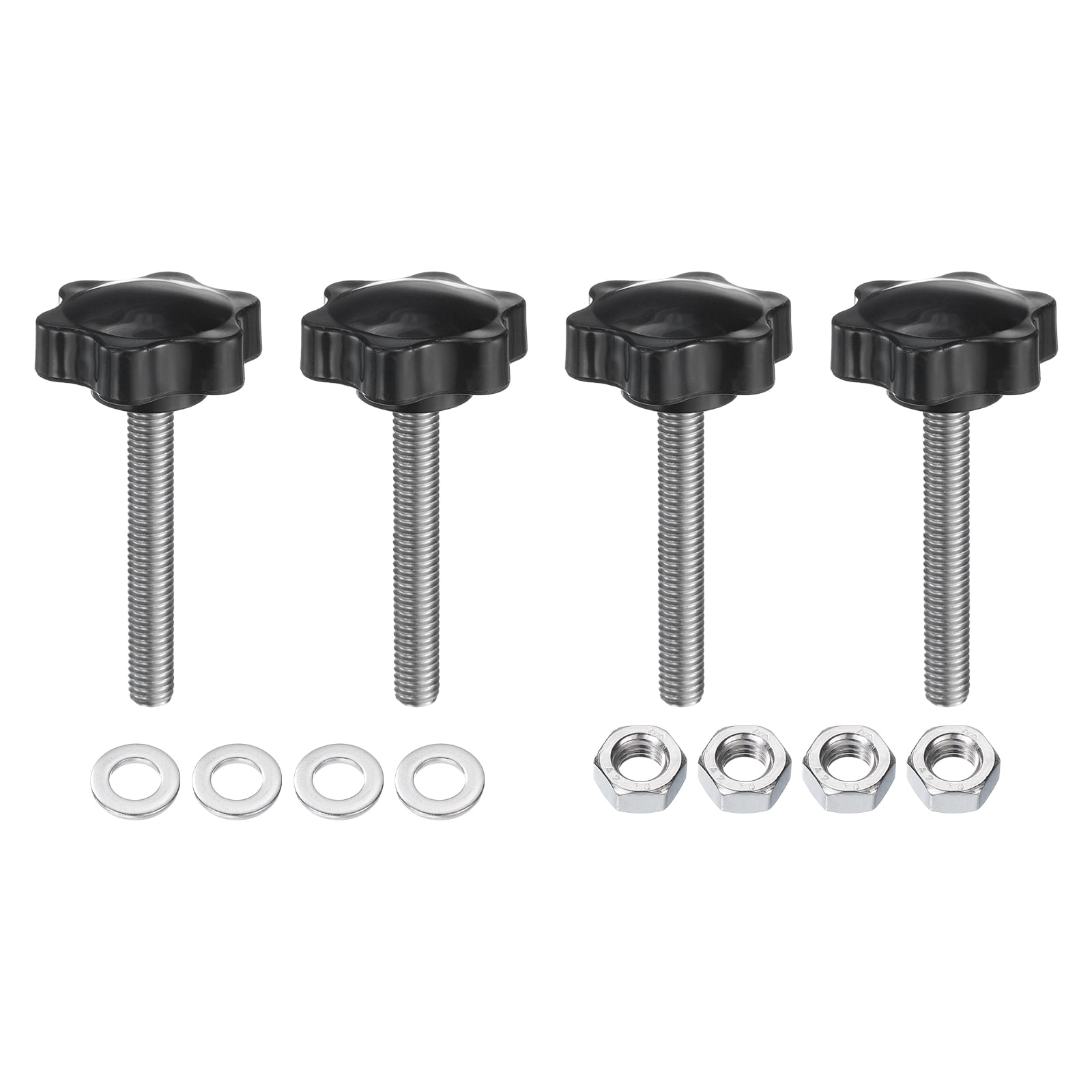 Uxcell 4pcs Star Clamping Knobs with Nuts Washers M8 x 55mm 304 Stainless Steel Stud 38mm 6-Star ...