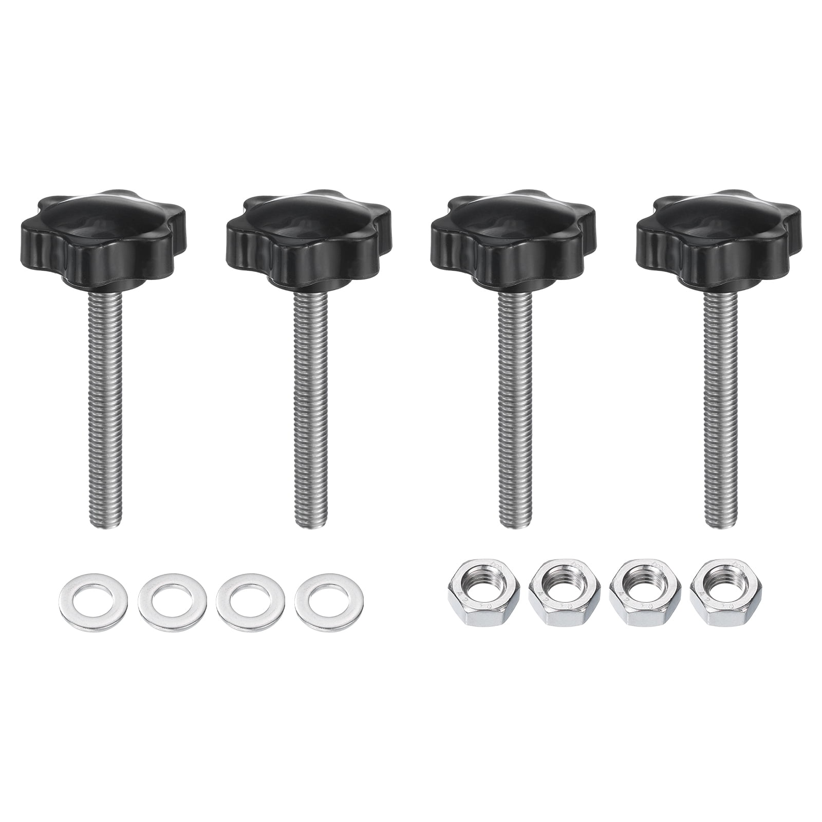 Uxcell 4pcs Star Clamping Knobs with Nuts Washers M8 x 60mm 304 Stainless Steel Stud 38mm 6-Star ...