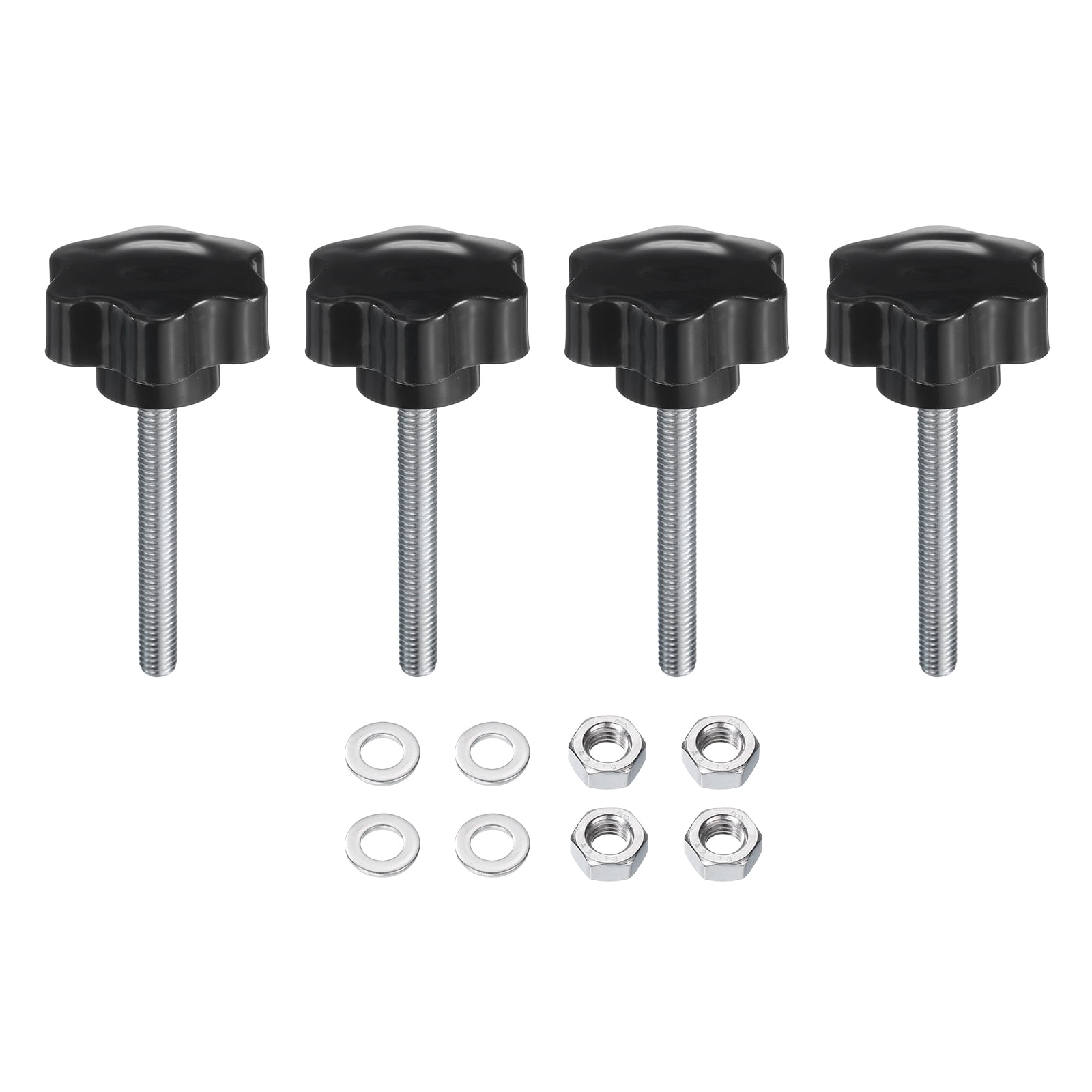 Uxcell 4pcs Star Clamping Knobs with Nuts Washers M8 x 60mm Zinc Plated Steel Stud 48mm 6-Star ...