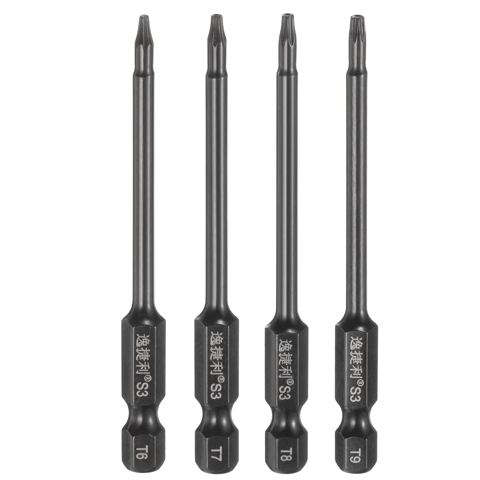 Uxcell 4pcs T6-T9 Torx Head Screwdriver Bit 1/4" Hex Shank 3" Long ...
