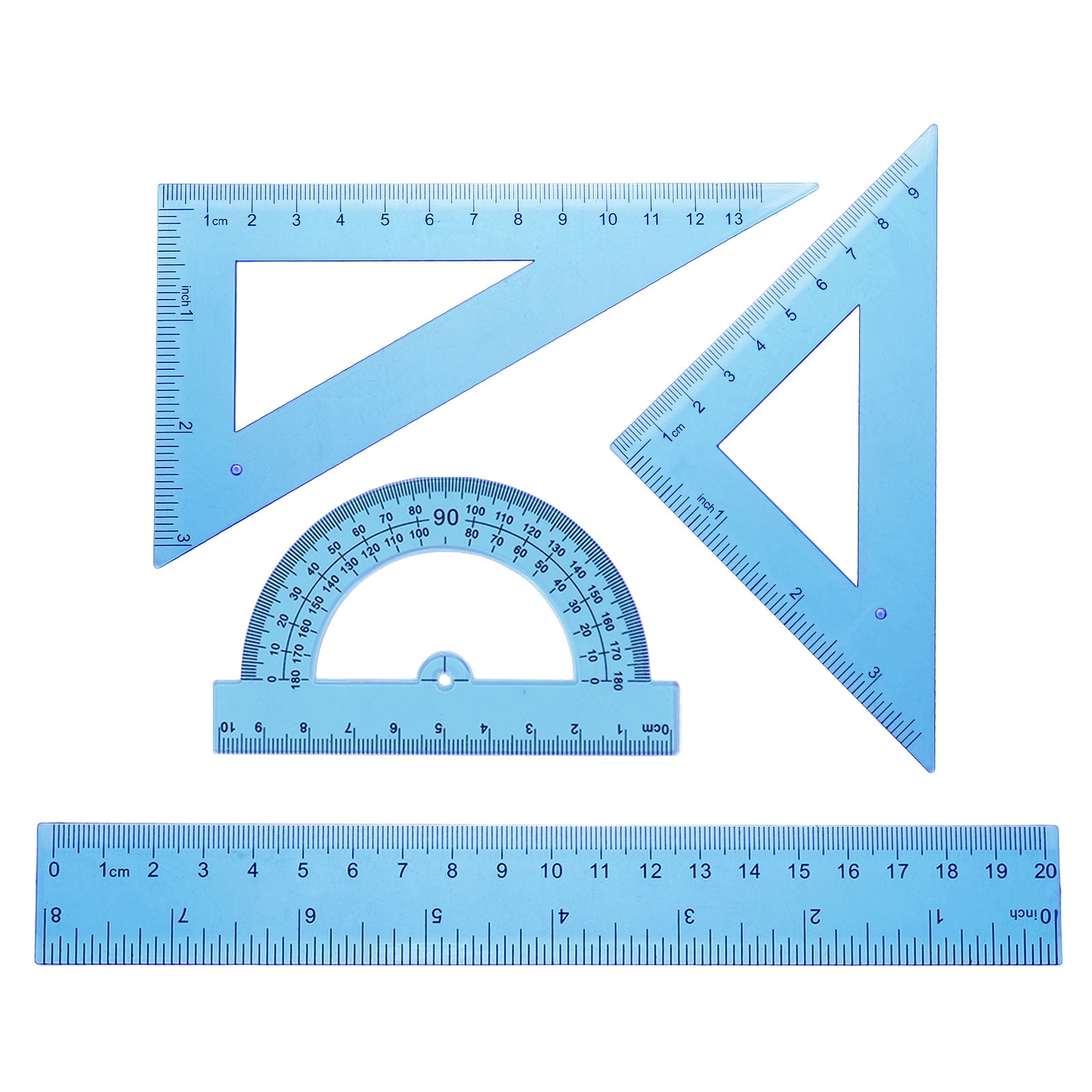 Uxcell 4pcs Triangular Ruler Set 20cm Plastic Ruler Protractor Triangle ...