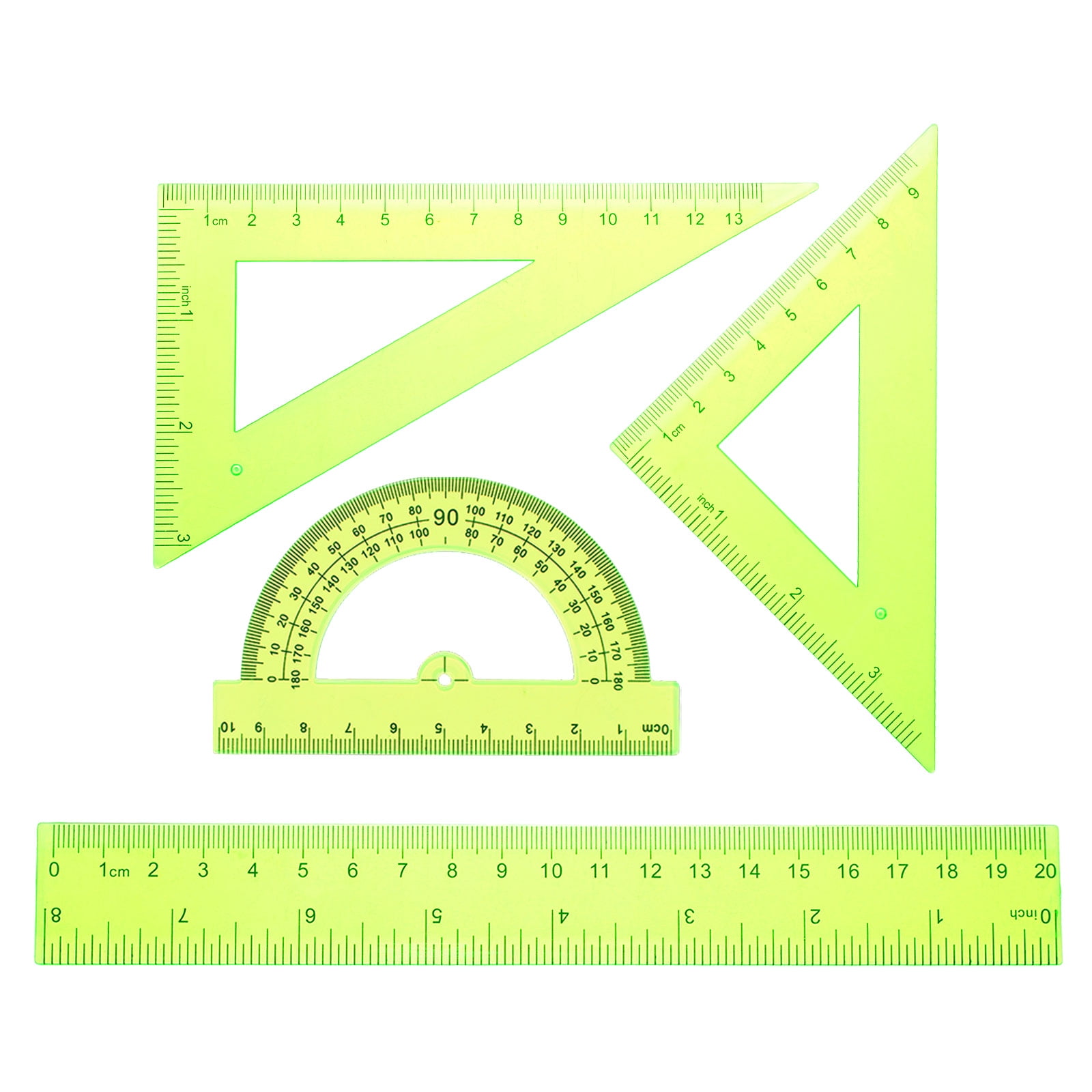 Uxcell 4pcs Triangular Ruler Set 20cm Plastic Ruler Protractor Triangle ...