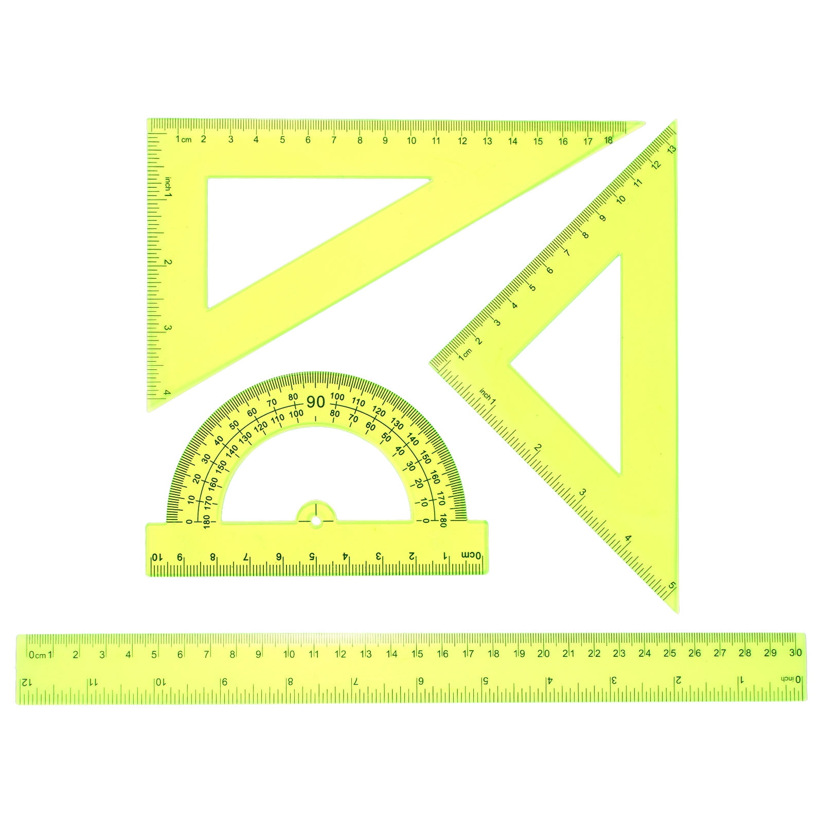 Uxcell 4pcs Triangular Ruler Set 30cm Plastic Ruler Protractor Triangle ...