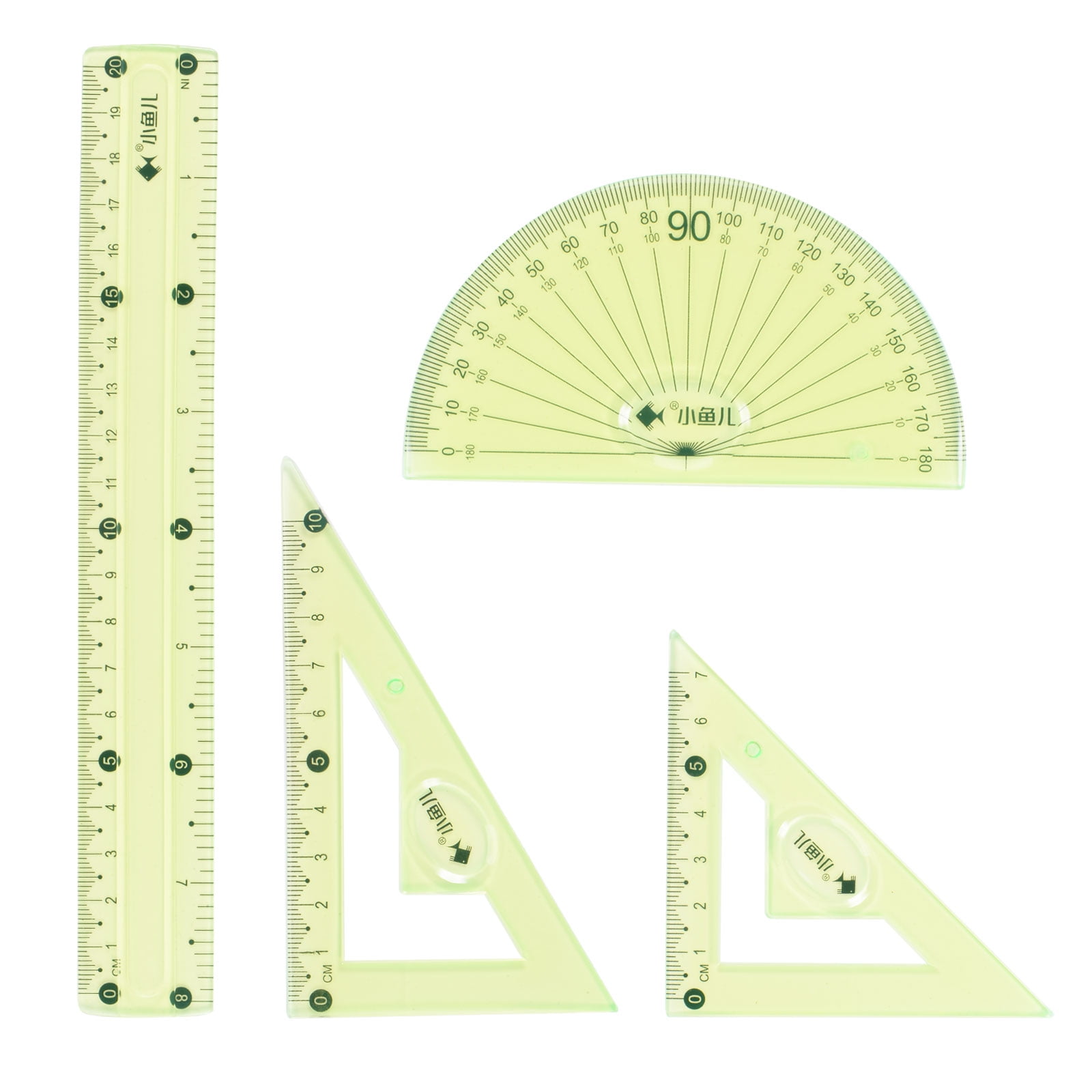 Uxcell 4piece Ruler Set 20cm/8" Soft Straight Ruler Protractor Triangle ...