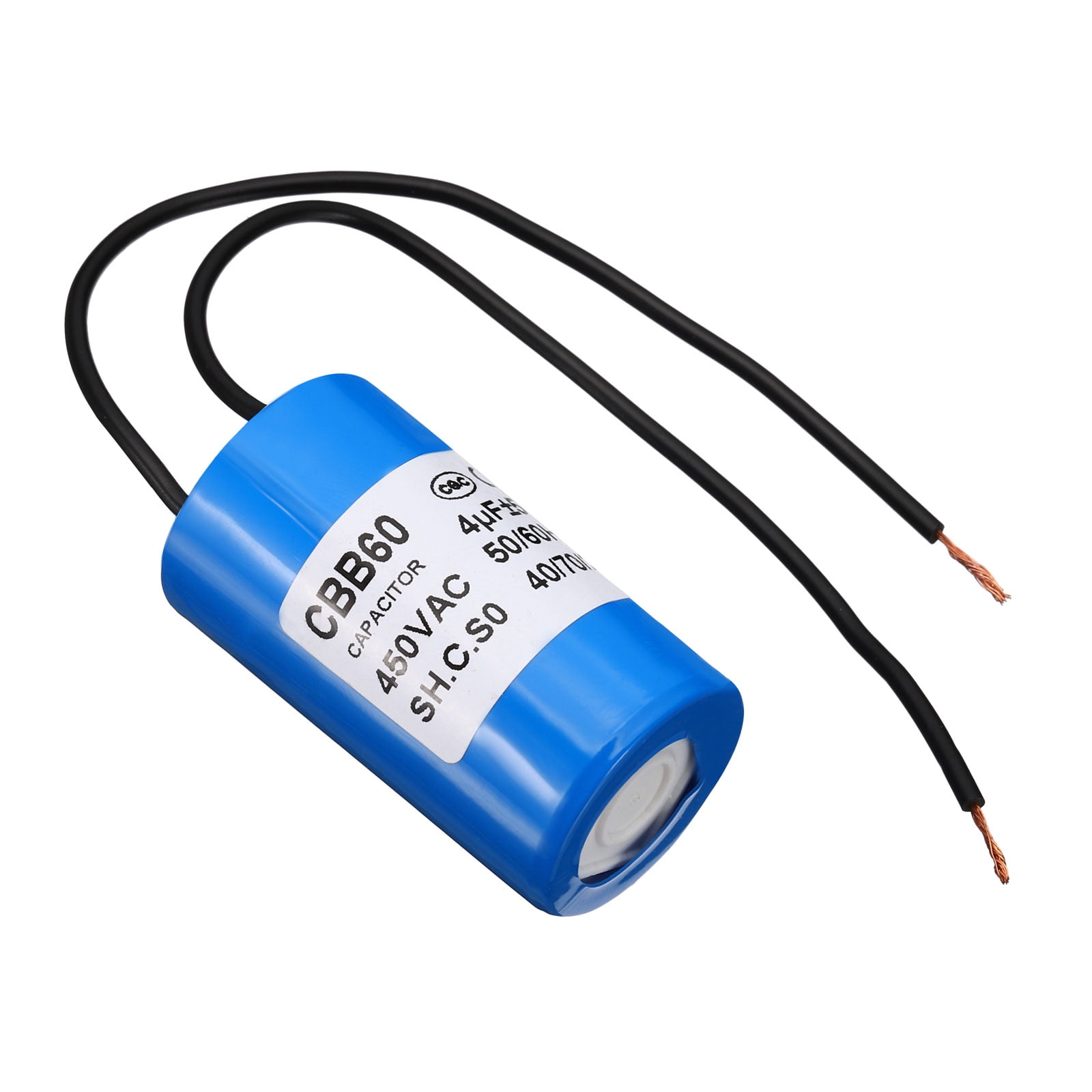 Uxcell 4uf CBB60 Run Capacitor, AC 450V 2 Wires 50/60Hz, Blue - Walmart.com