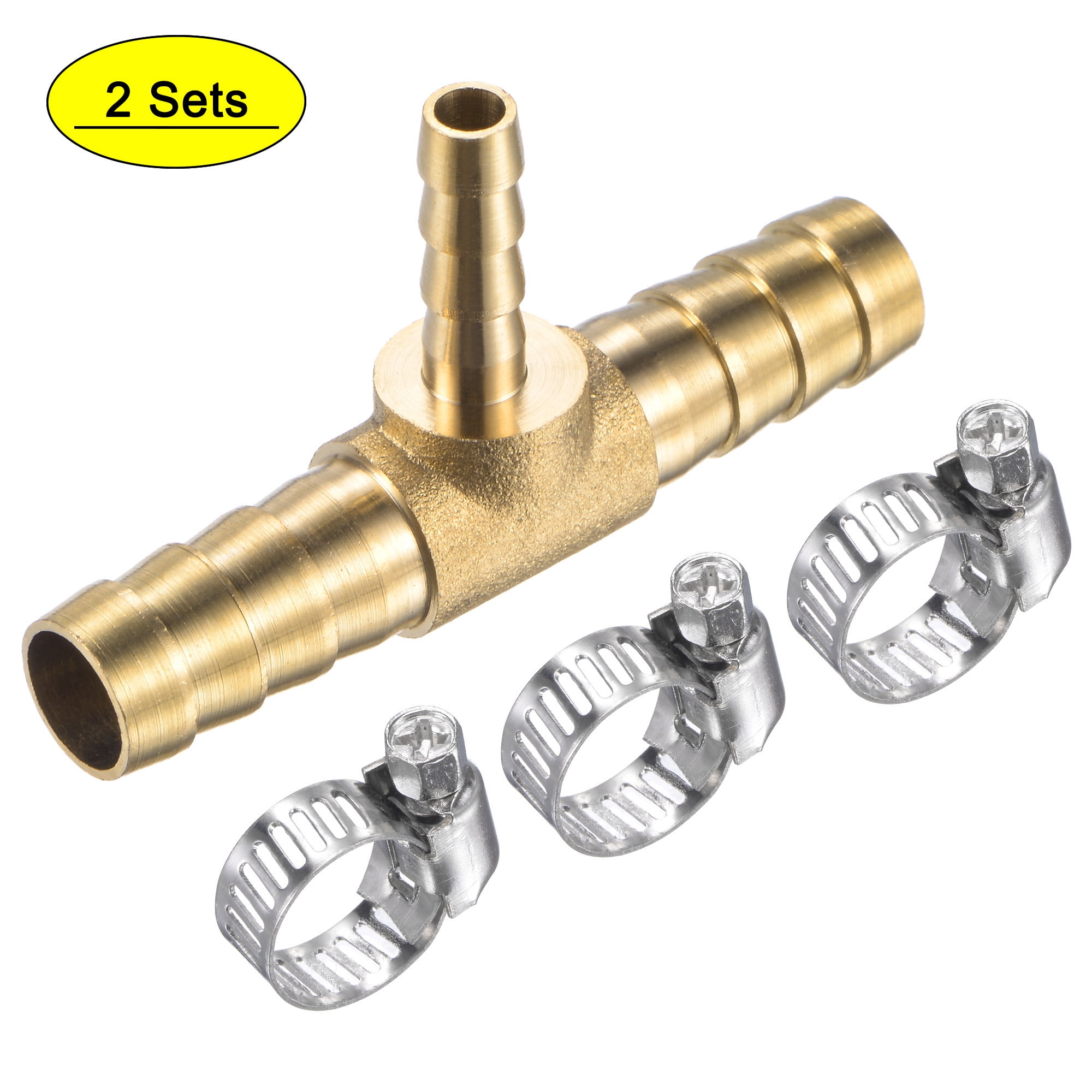 Uxcell 5/16x5/16x3/16 OD Barb Brass Tee Hose Pipe Fitting with Hose ...