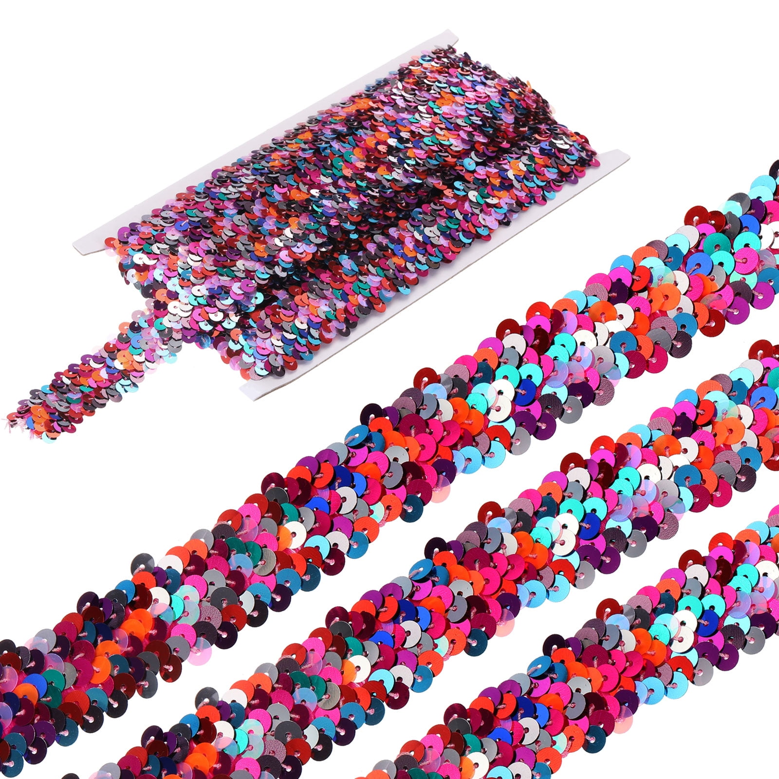 Uxcell 5.5 Yards 1.2 Inch Elastic Sequins Trim 3 Row Flat Sequin Strip ...