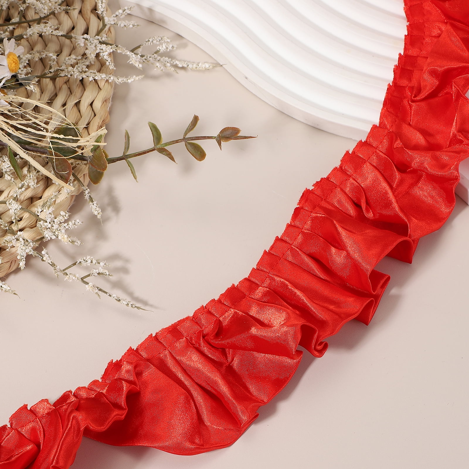 Uxcell 5.5 Yards 3D Pleated Chiffon Lace Trim 2" Width Satin Ruffle ...